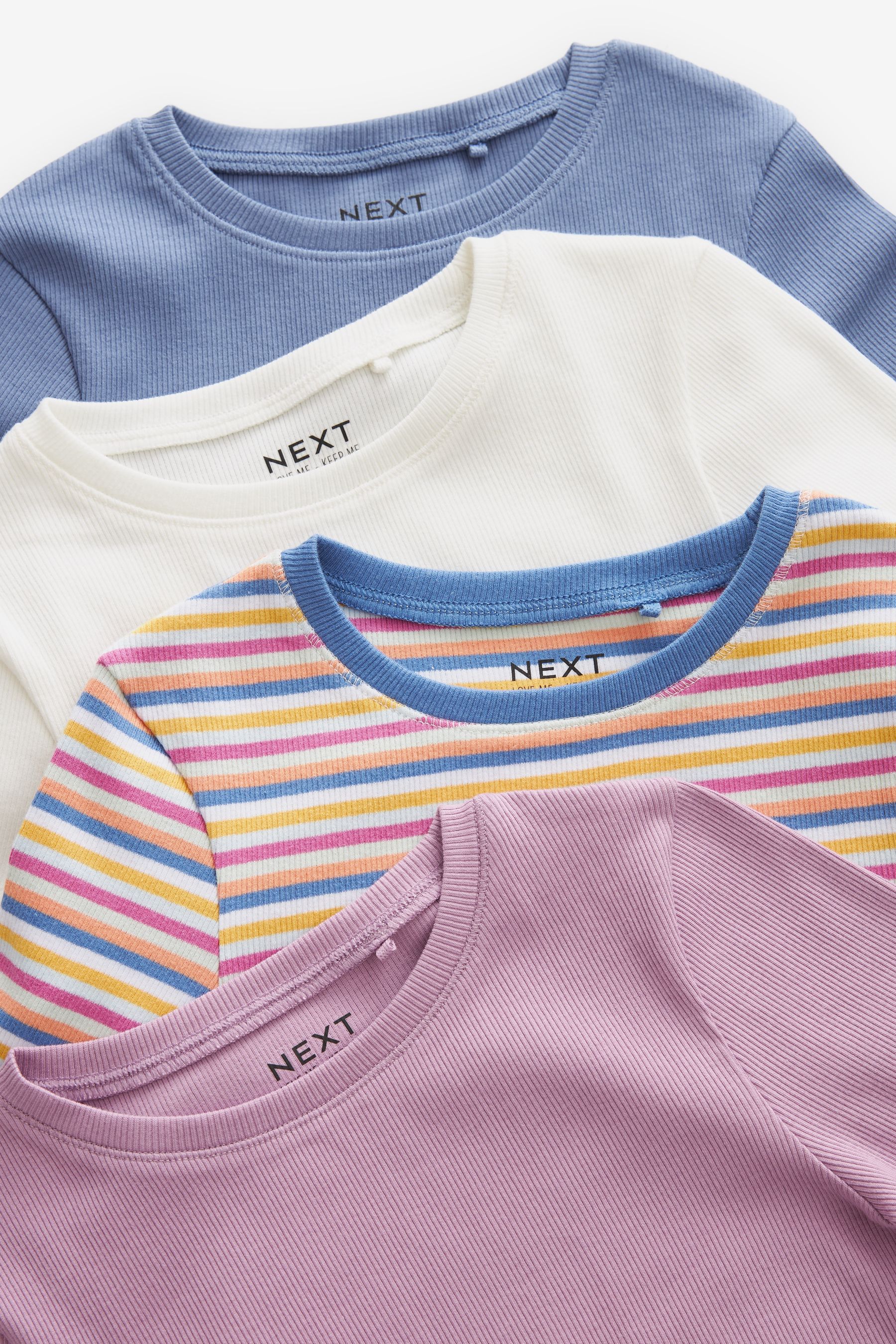Buy Purple/Blue/Stripe Rib Long Sleeve Tops 4 Pack (3-16yrs) from the ...