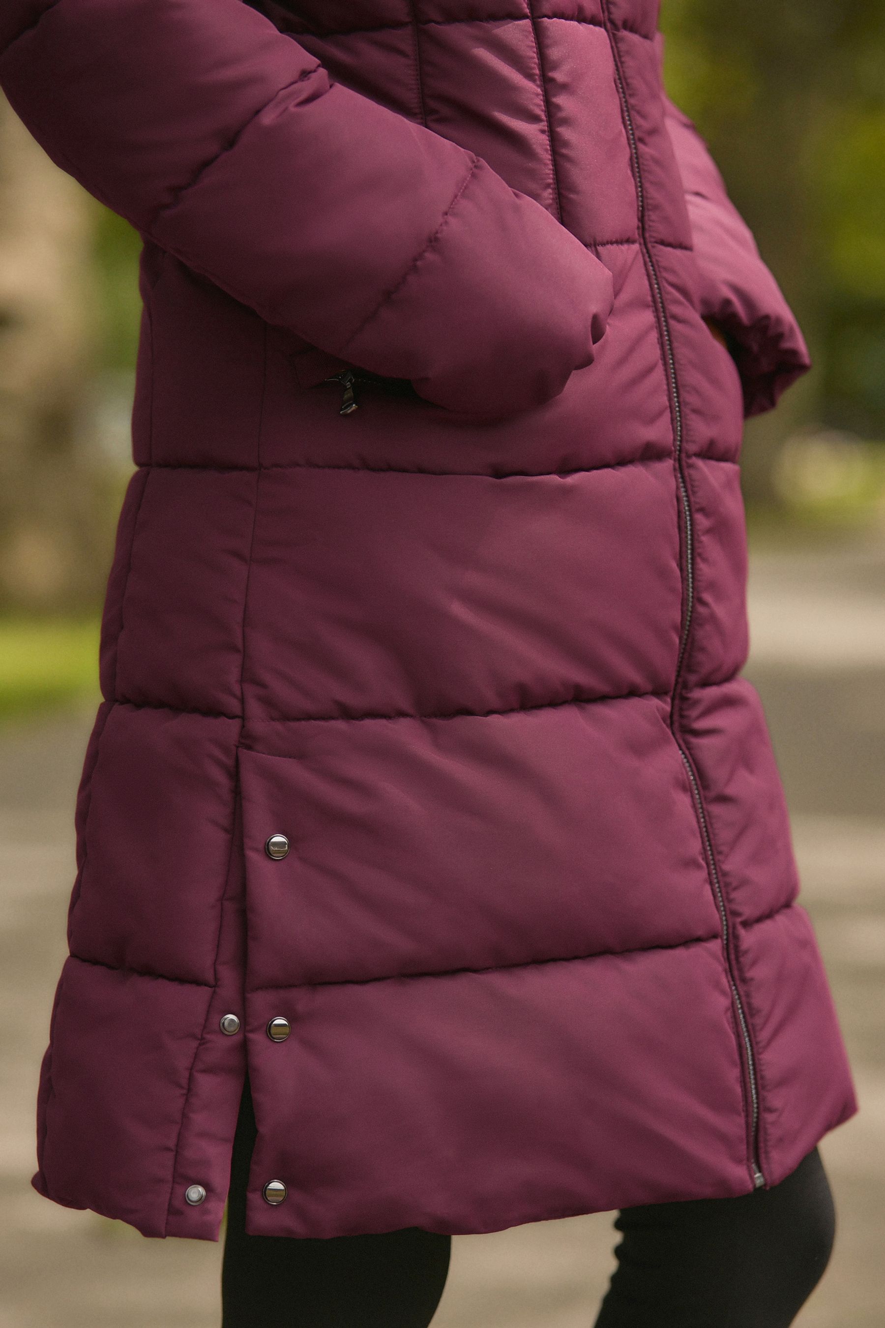 Buy Burgundy Shower Resistant Padded Puffer Hooded Mid Length Coat from ...