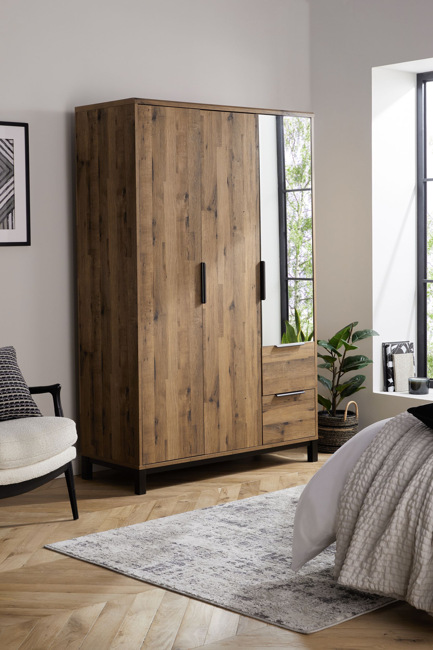 Buy Dark Bronx Oak Slim Triple, 2 Drawers Effect Semi Fitted Mirrored ...