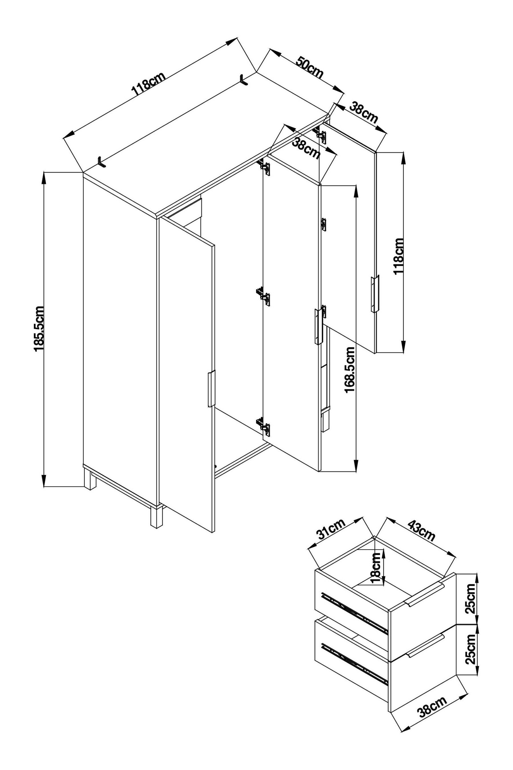 Buy Dark Bronx Oak Slim Triple, 2 Drawers Effect Semi Fitted Mirrored ...