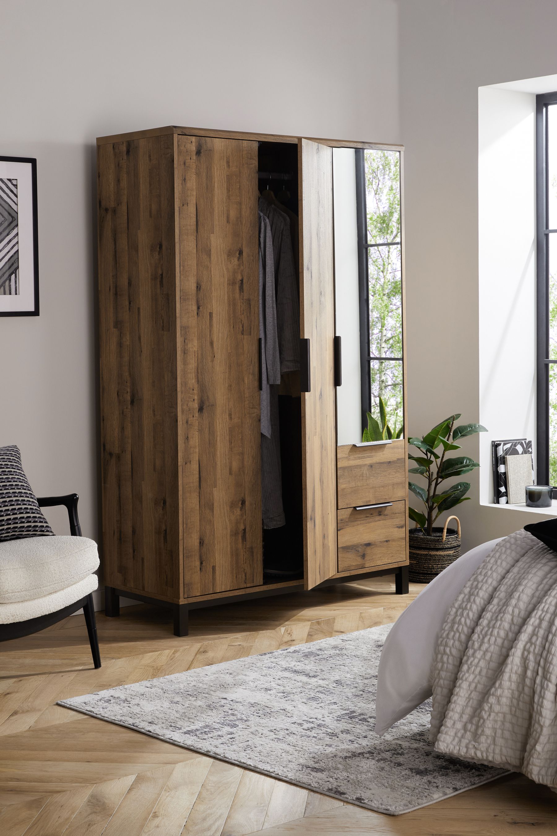 Buy Dark Bronx Oak Slim Triple, 2 Drawers Effect Semi Fitted Mirrored ...