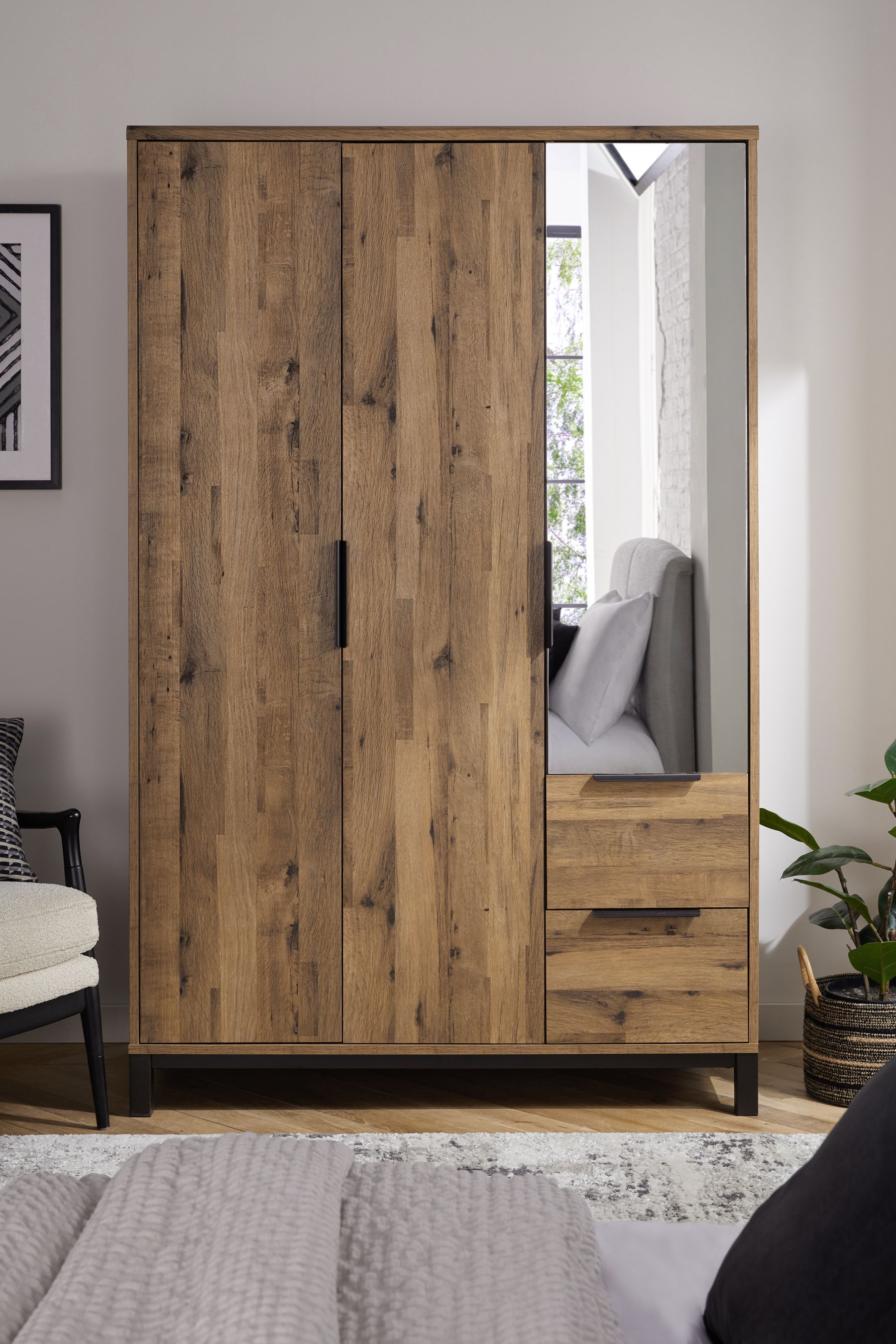 Buy Dark Bronx Oak Slim Triple, 2 Drawers Effect Semi Fitted Mirrored ...