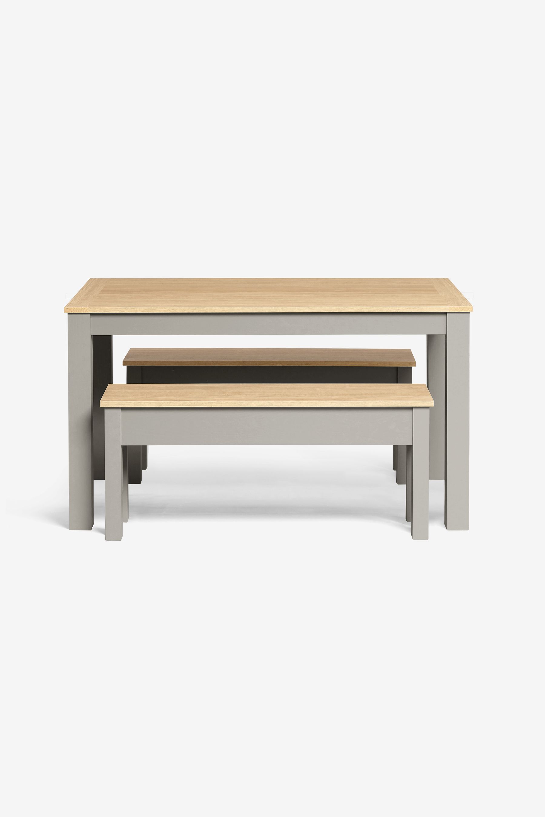 Buy Dove Grey Malvern Oak Effect 4 Seater Dining Table and Bench Set ...