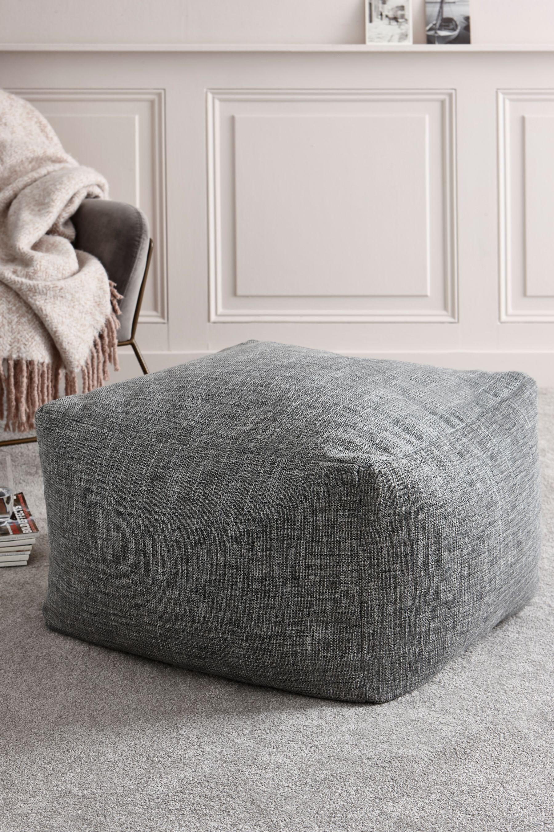 Buy Dark Grey Bouclé Weave Large Pouffe from the Next UK online shop