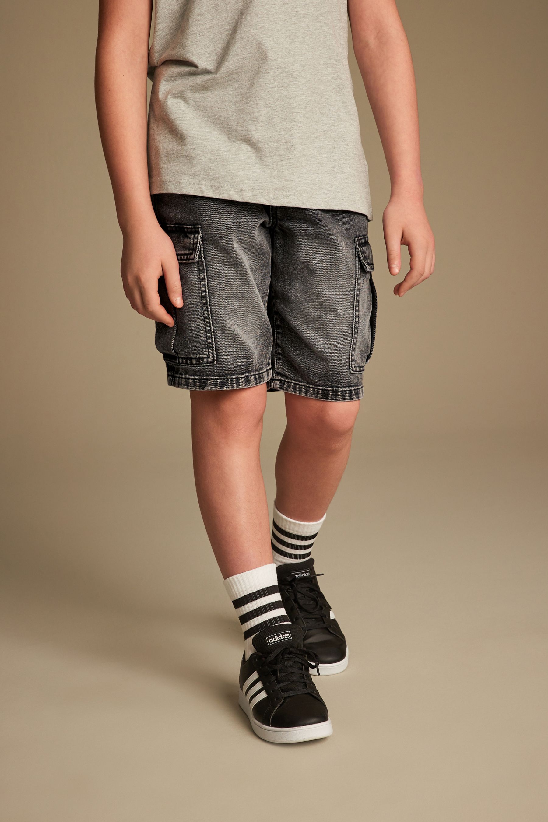 Buy Grey 100% Cotton Denim Cargo Shorts (3-16yrs) from the Next UK ...