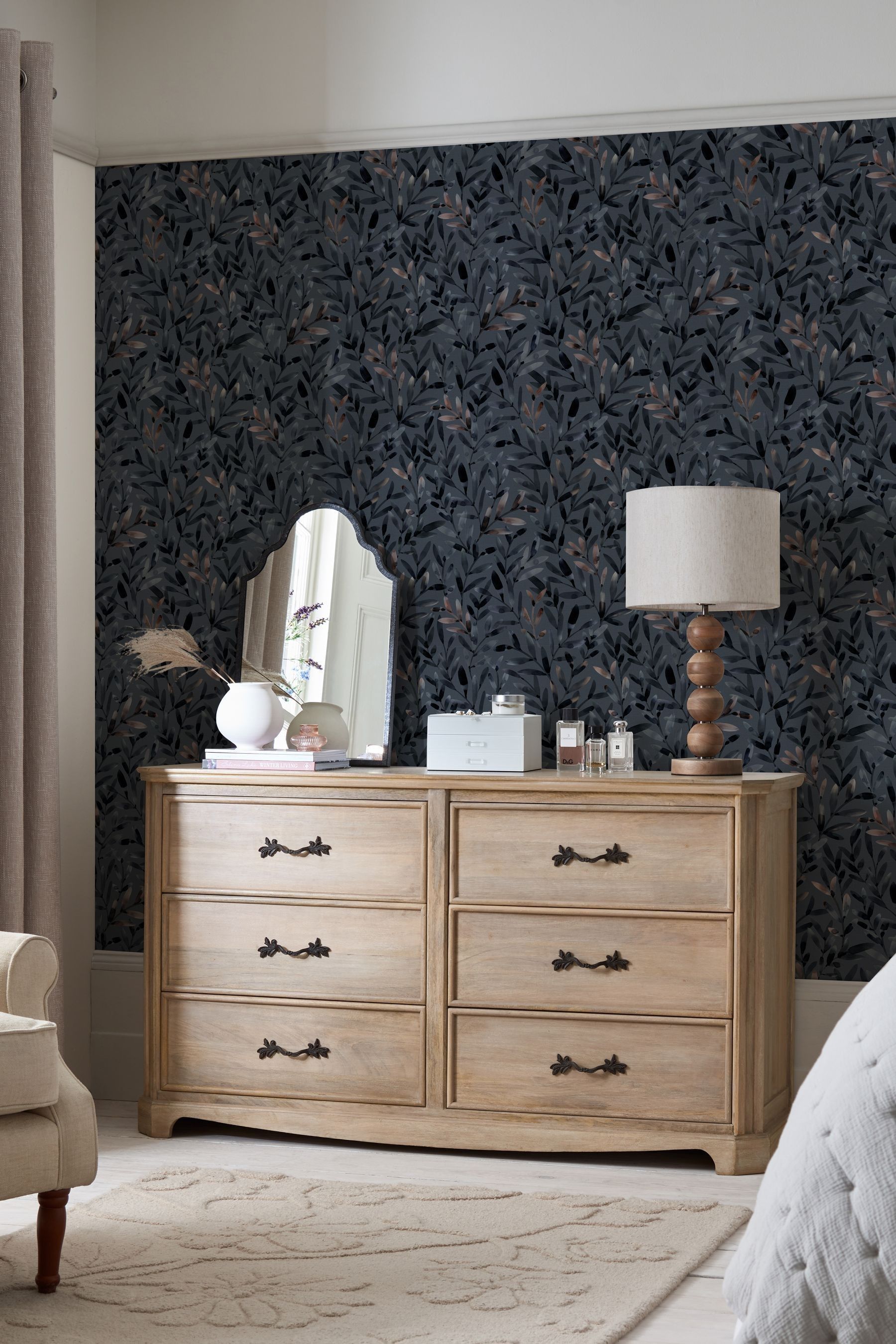 Buy Navy Next Leaf Rustic Wallpaper Wallpaper from the Next UK online shop