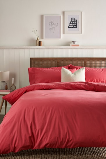 Buy Raspberry Pink Cotton Rich Plain Duvet Cover and Pillowcase Set ...
