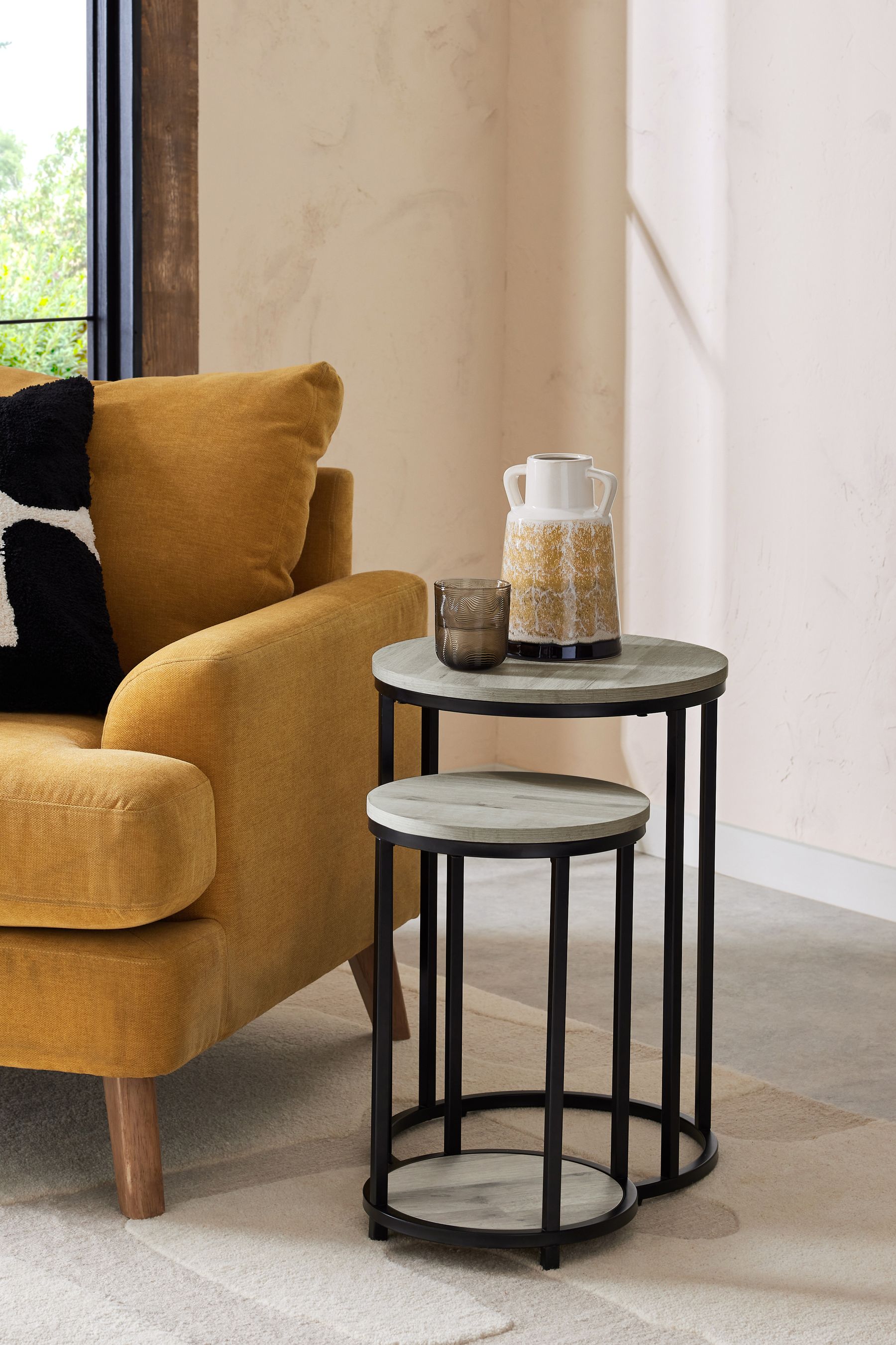Buy Grey Bronx Oak Effect Round Set of 2 Nest of Tables from the AspennigeriaShops online shop
