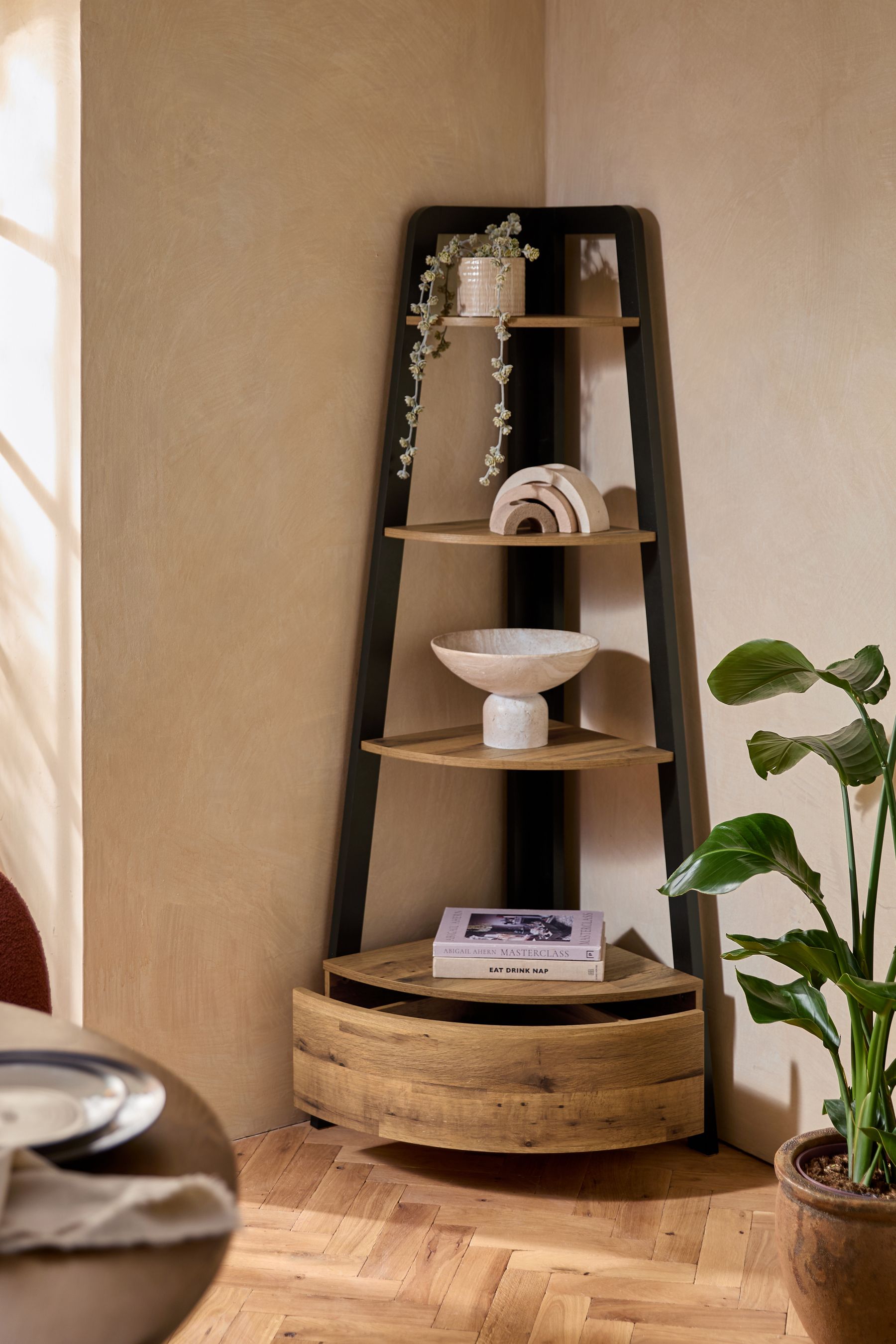 Buy Dark Bronx Oak Effect Corner Ladder Shelf from the Next UK online shop
