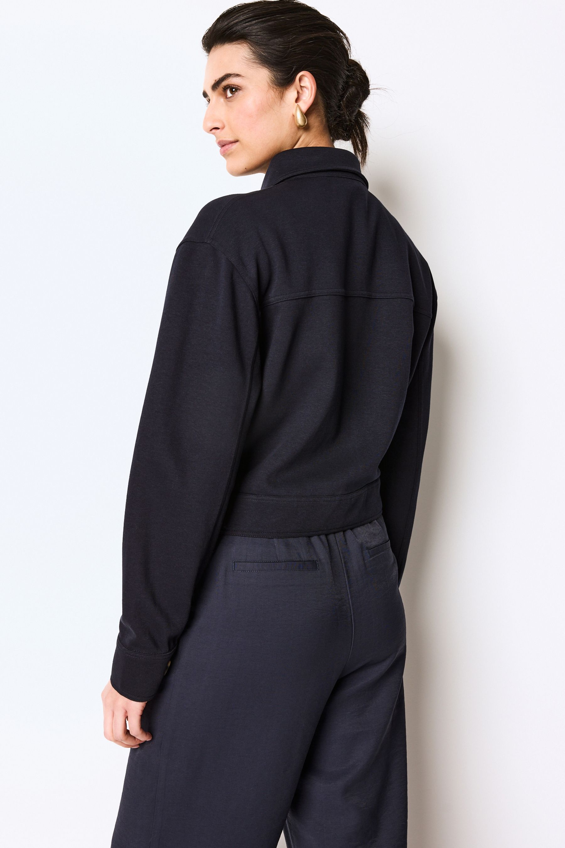 Buy Navy Blue Lightweight Utility Button Front Smart Jersey Shirt ...