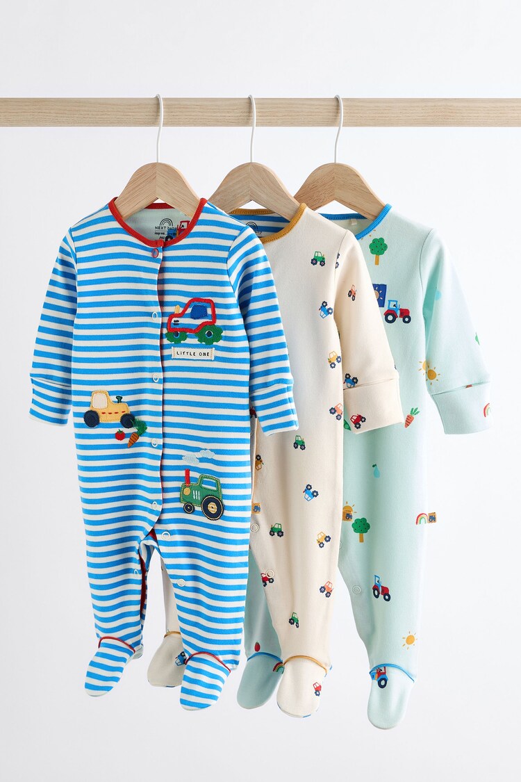 Buy Bright Transport 100% Cotton Baby Sleepsuits 3 Pack (0mths-3yrs ...