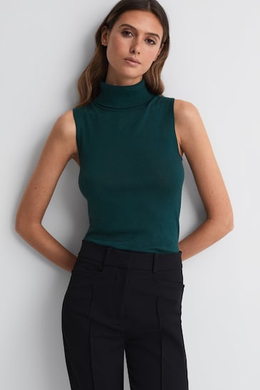 Buy Reiss Dark Teal Edna Merino Wool Sleeveless Roll Neck Top from the ...