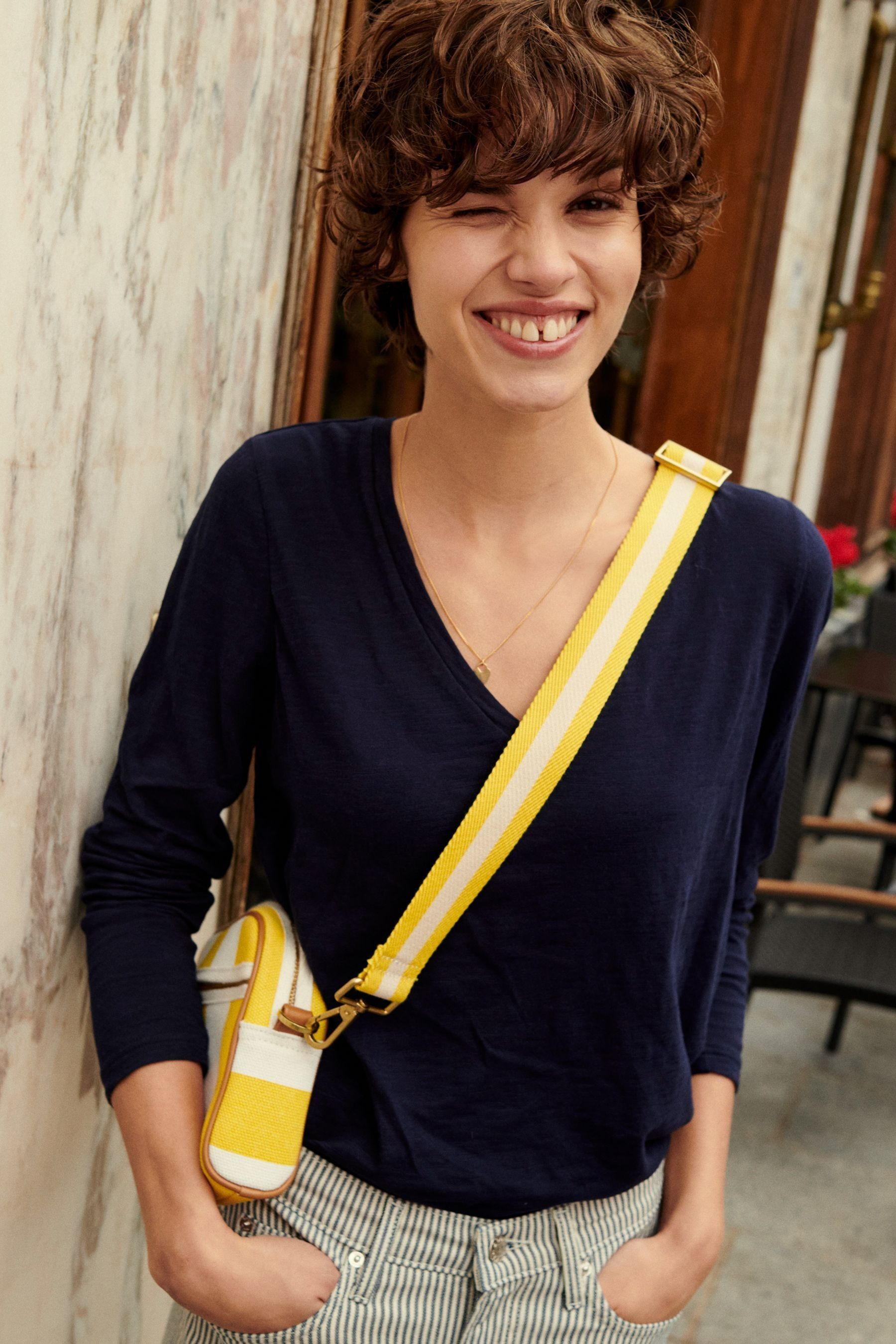 Buy Boden Navy Blue 100% Cotton V-Neck Long Sleeve Top from the Next UK ...