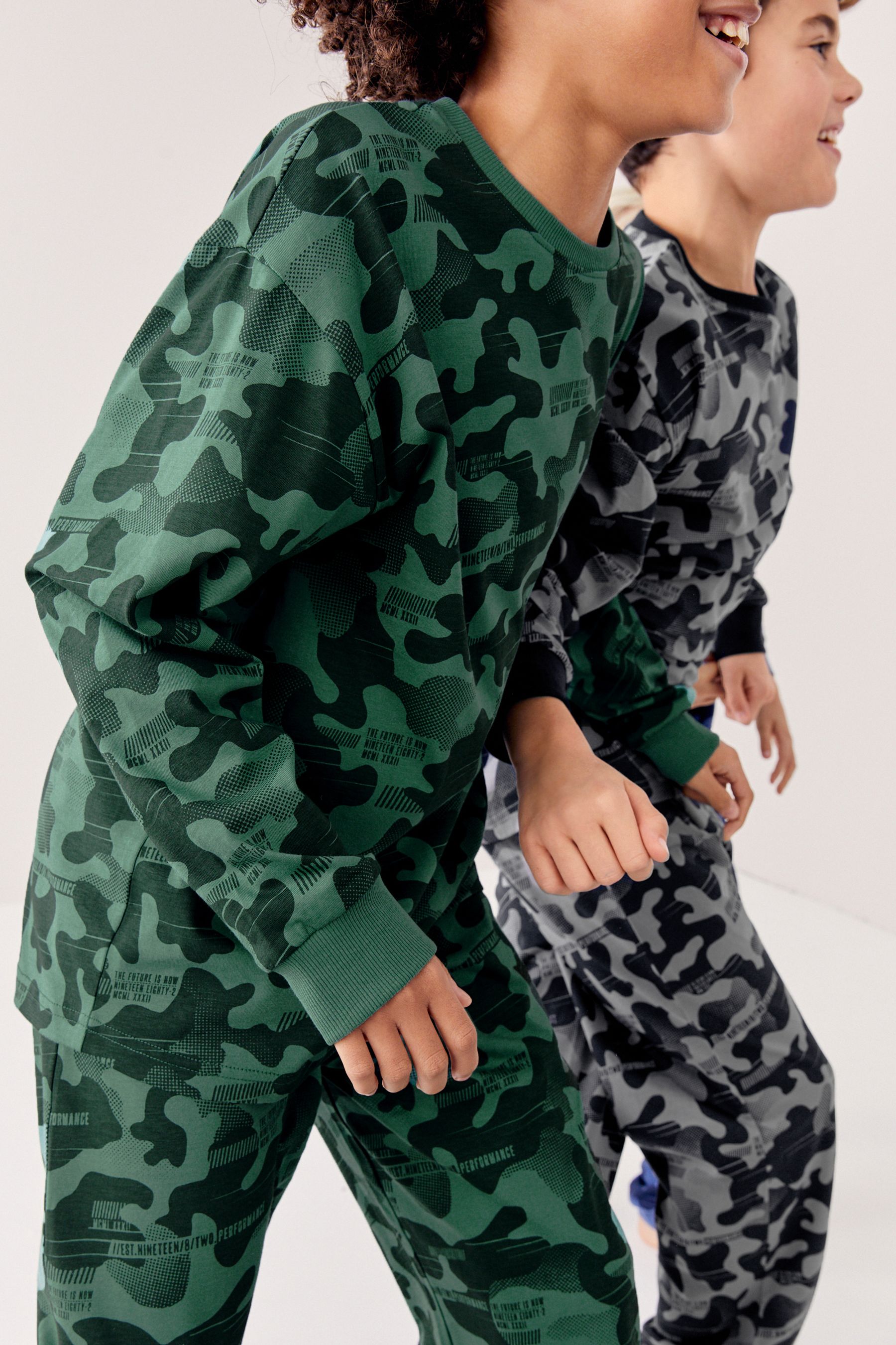 Buy Grey/Blue/Green Camouflage 3 Pack Long Sleeve Pyjamas (3-16yrs ...