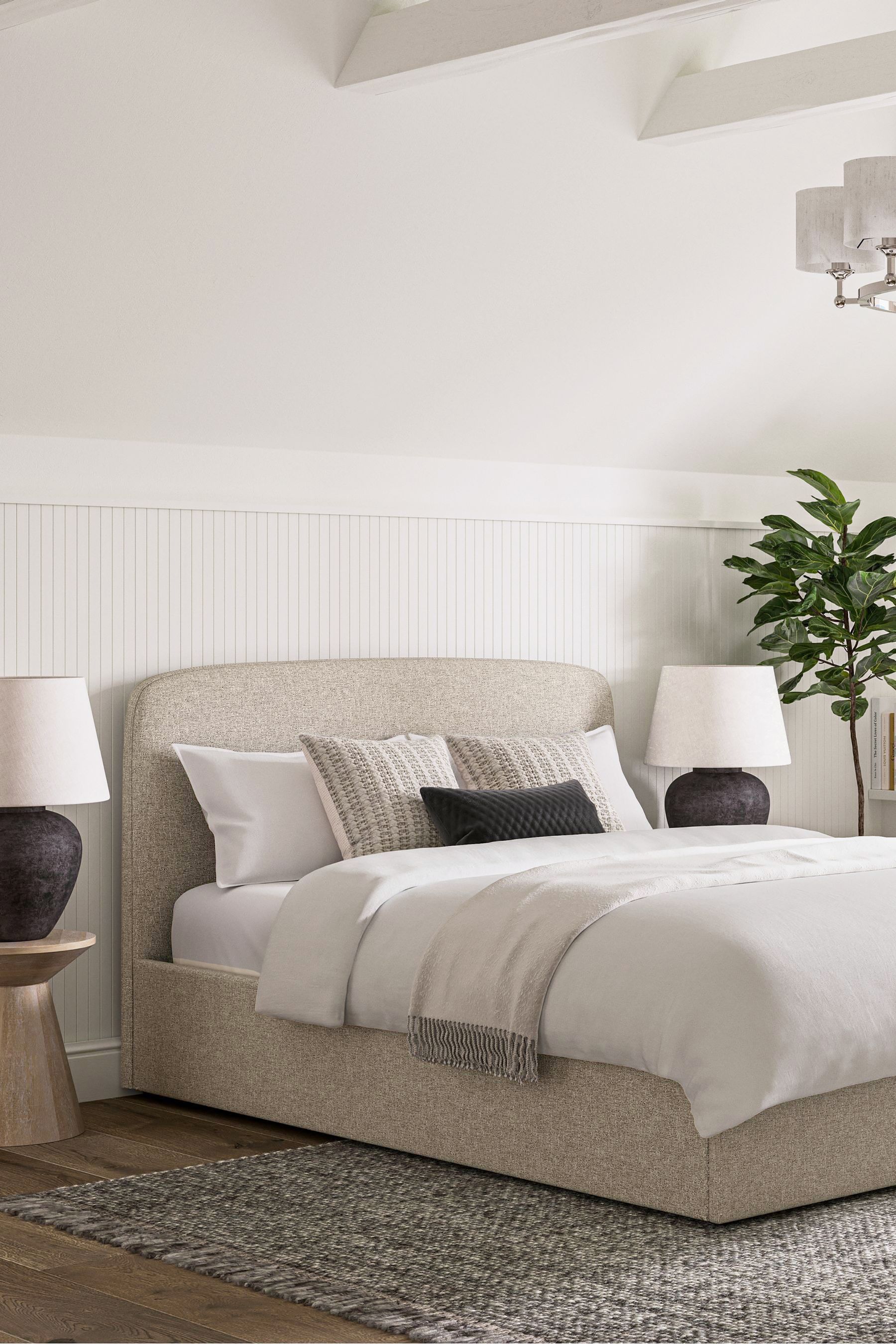 Buy Natural Light Tweedy Plain Matson Upholstered Ottoman Storage Bed ...