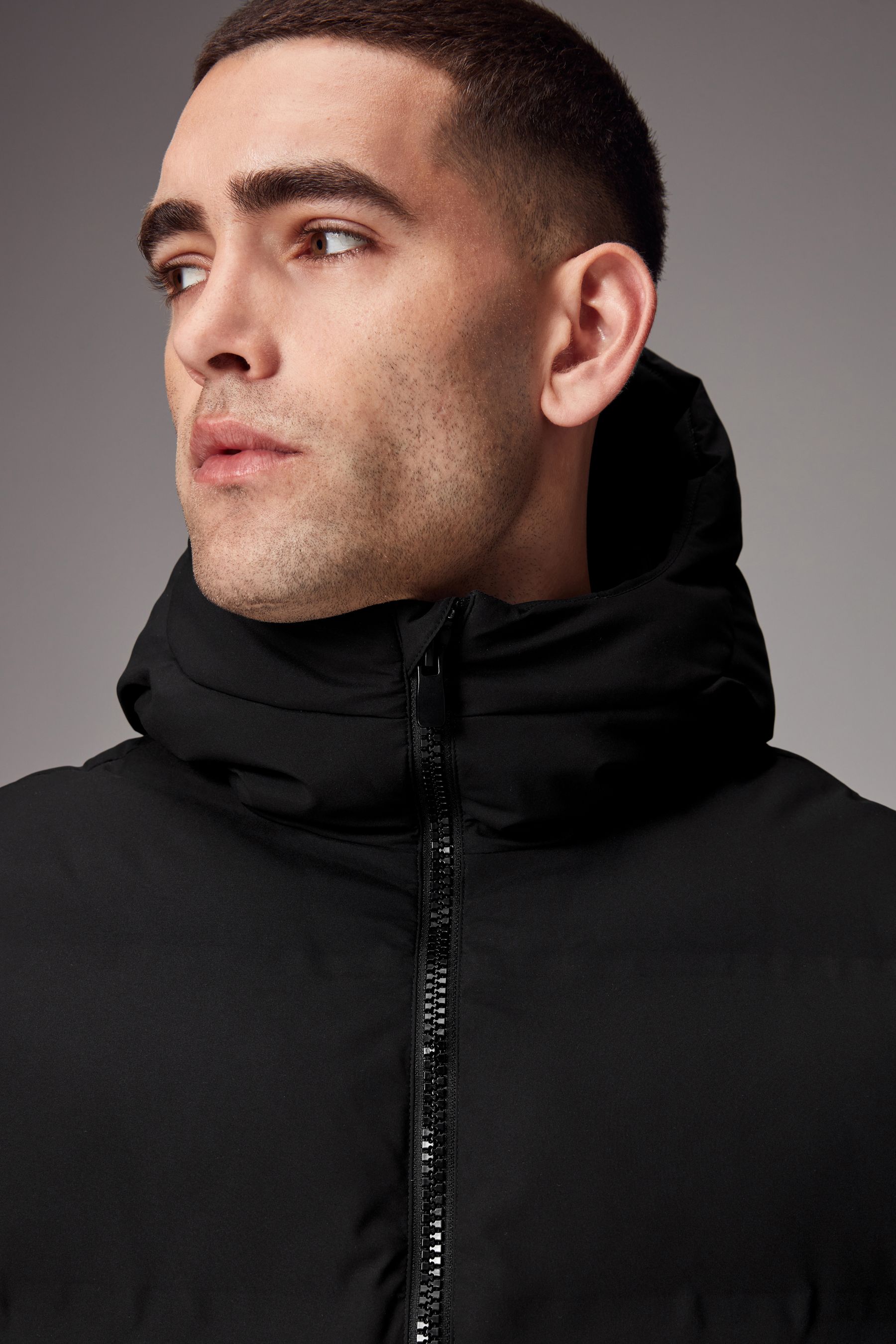 Buy Black Regular Length Shower Resistant Heatseal Hooded Puffer Coat ...