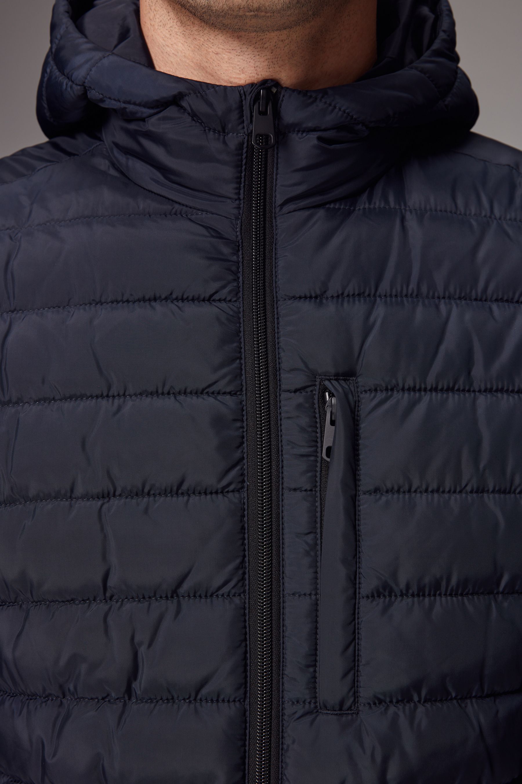 Buy Navy Blue Shower Resistant Lightweight Hooded Puffer Coat Jacket ...