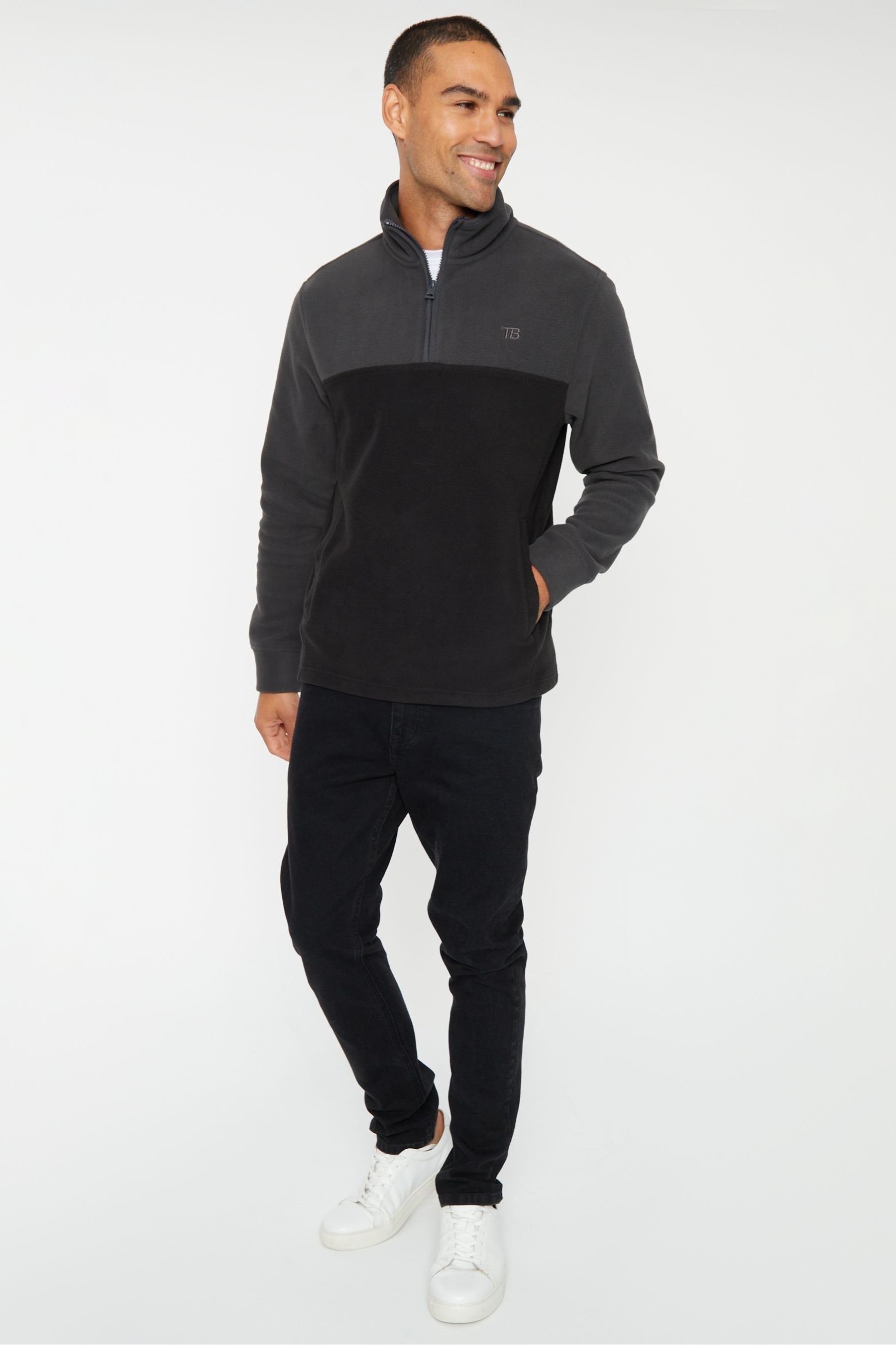 Buy Threadbare Grey Two Tone Quarter Zip Fleece Jumper from the Next UK ...