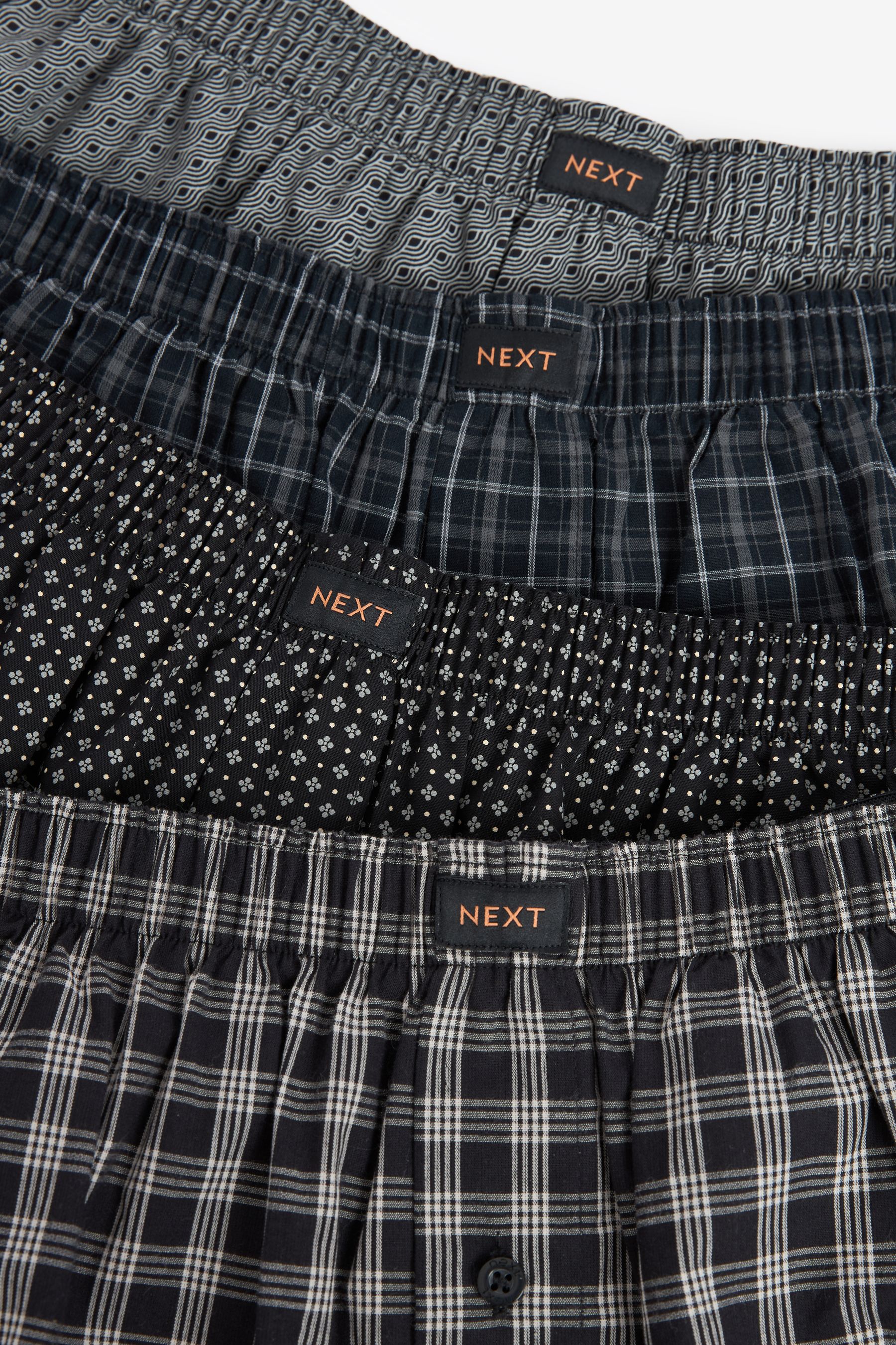Buy Black Check/Geo 4 pack Woven Pure 100% Cotton Boxers from Next ...