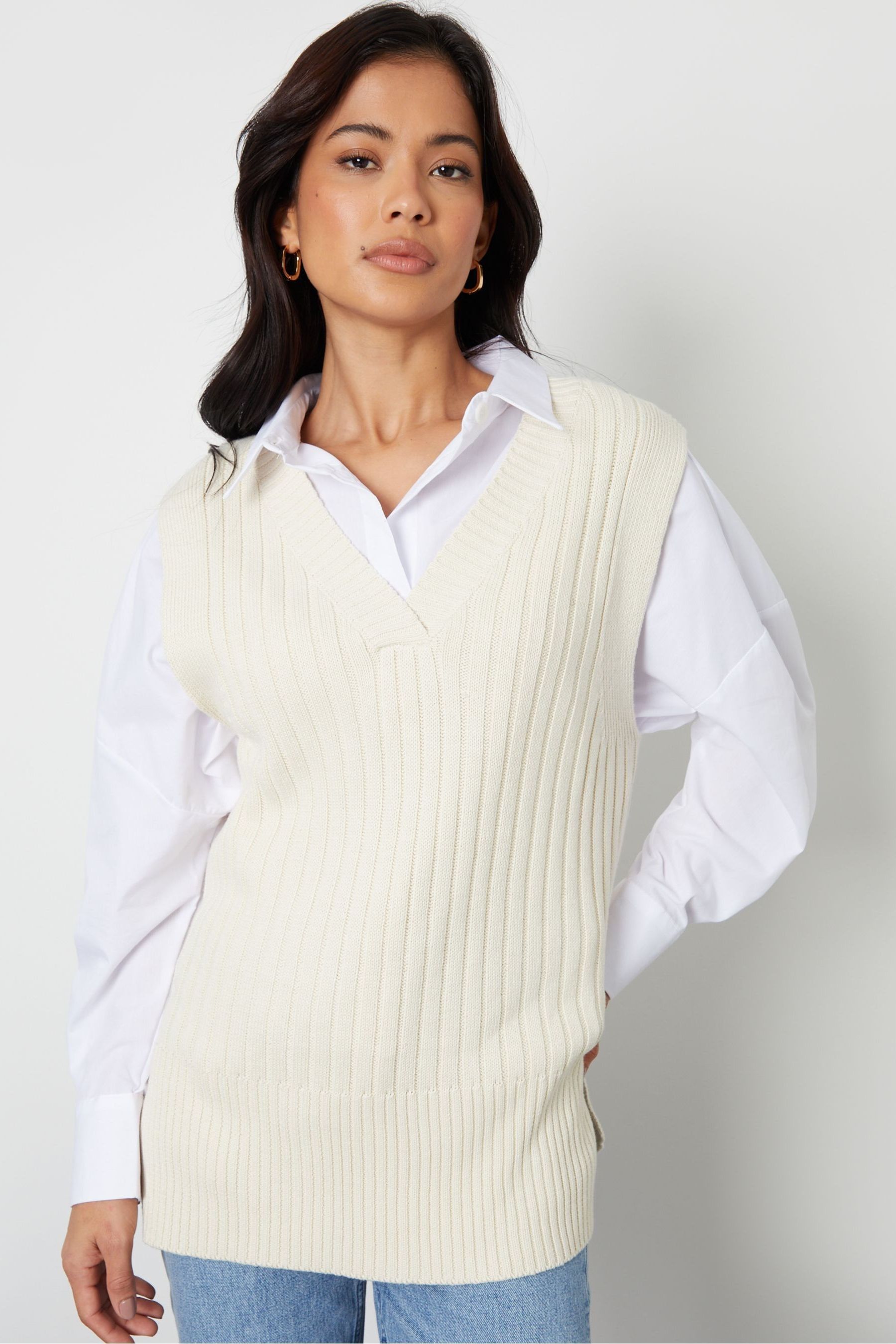 Buy Threadbare Brown V-Neck Ribbed Knitted Sweater Vest from the Next ...