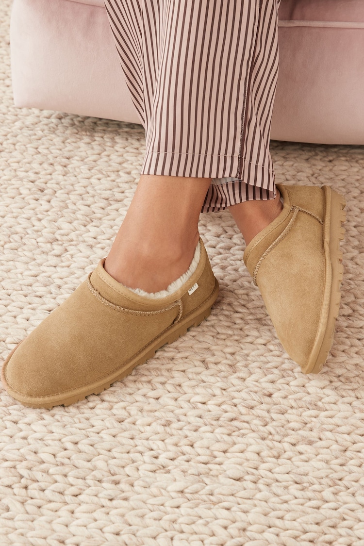 Buy Chestnut Brown Suede Faux Fur Lined Shoot Slippers from the Next UK ...