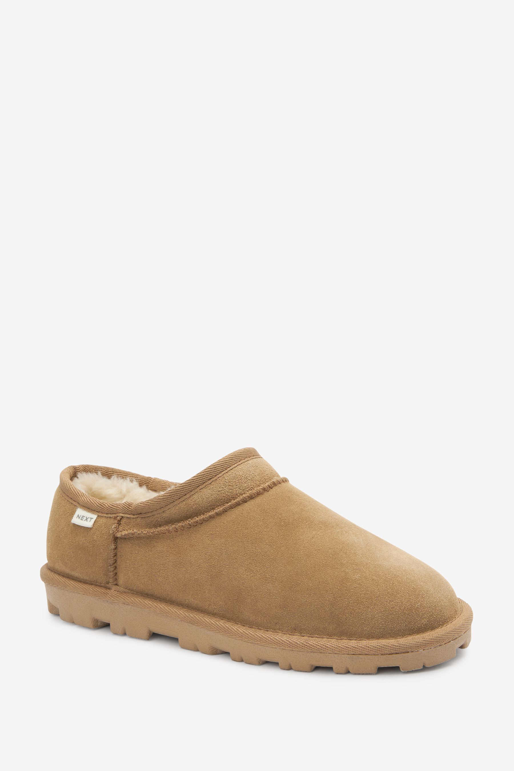 Buy Chestnut Brown Suede Faux Fur Lined Shoot Slippers from the Next UK ...