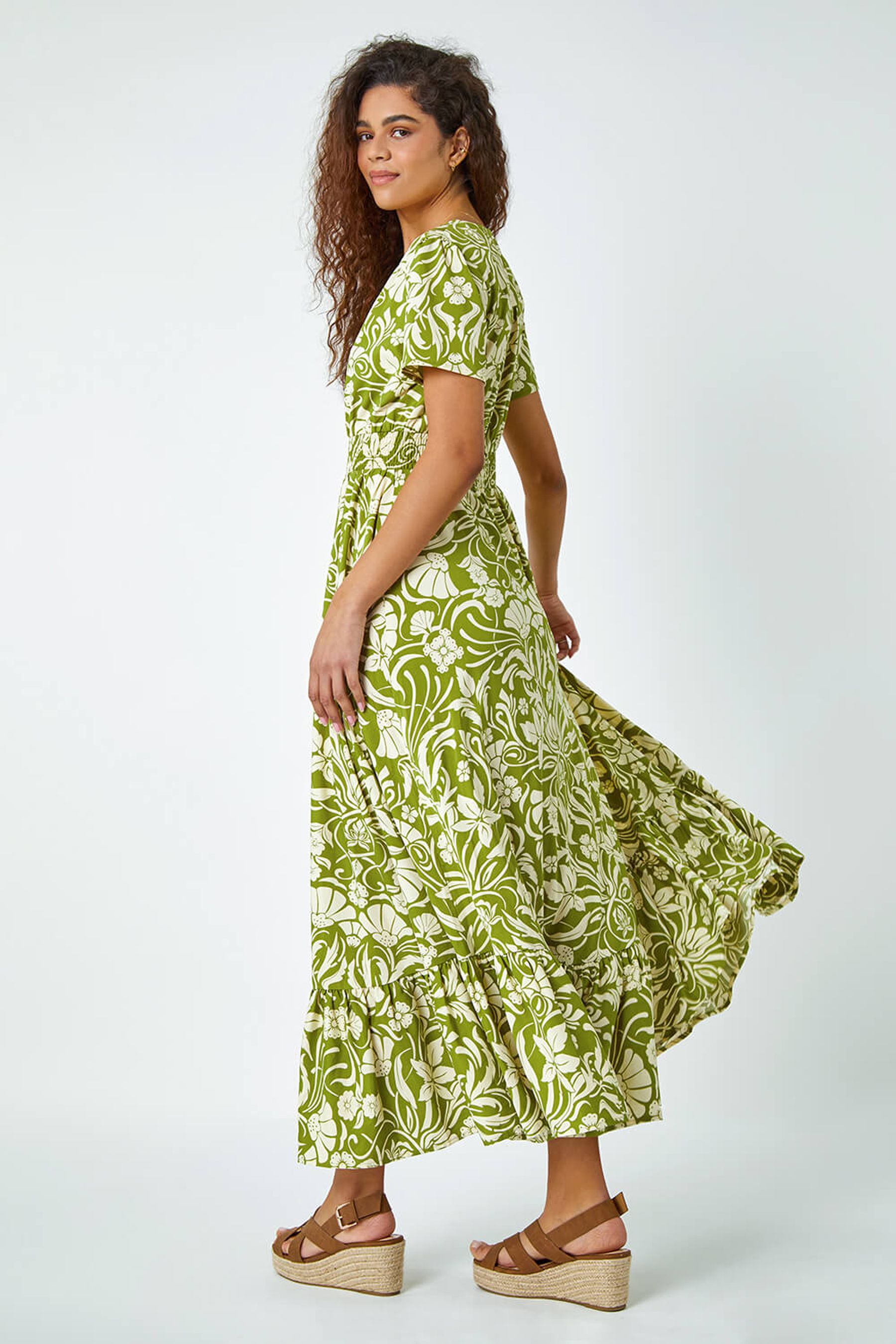 Buy Roman Green Floral Print Button Detail Maxi Dress from the Next UK ...