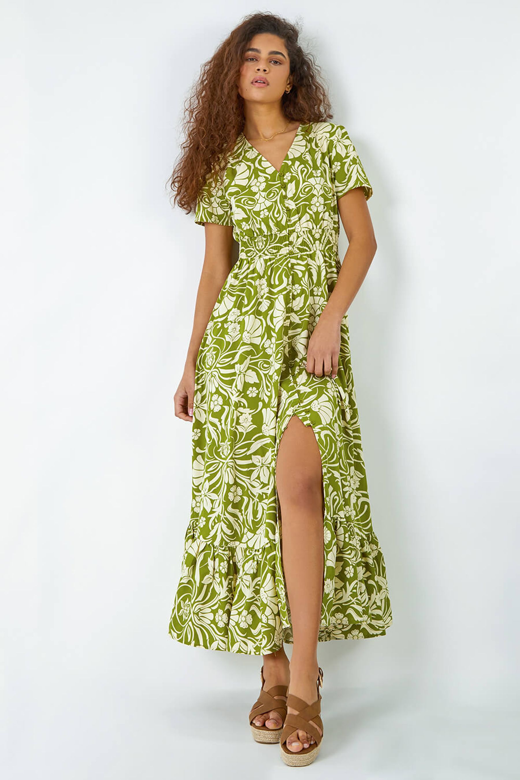 Buy Roman Green Floral Print Button Detail Maxi Dress from the Next UK ...