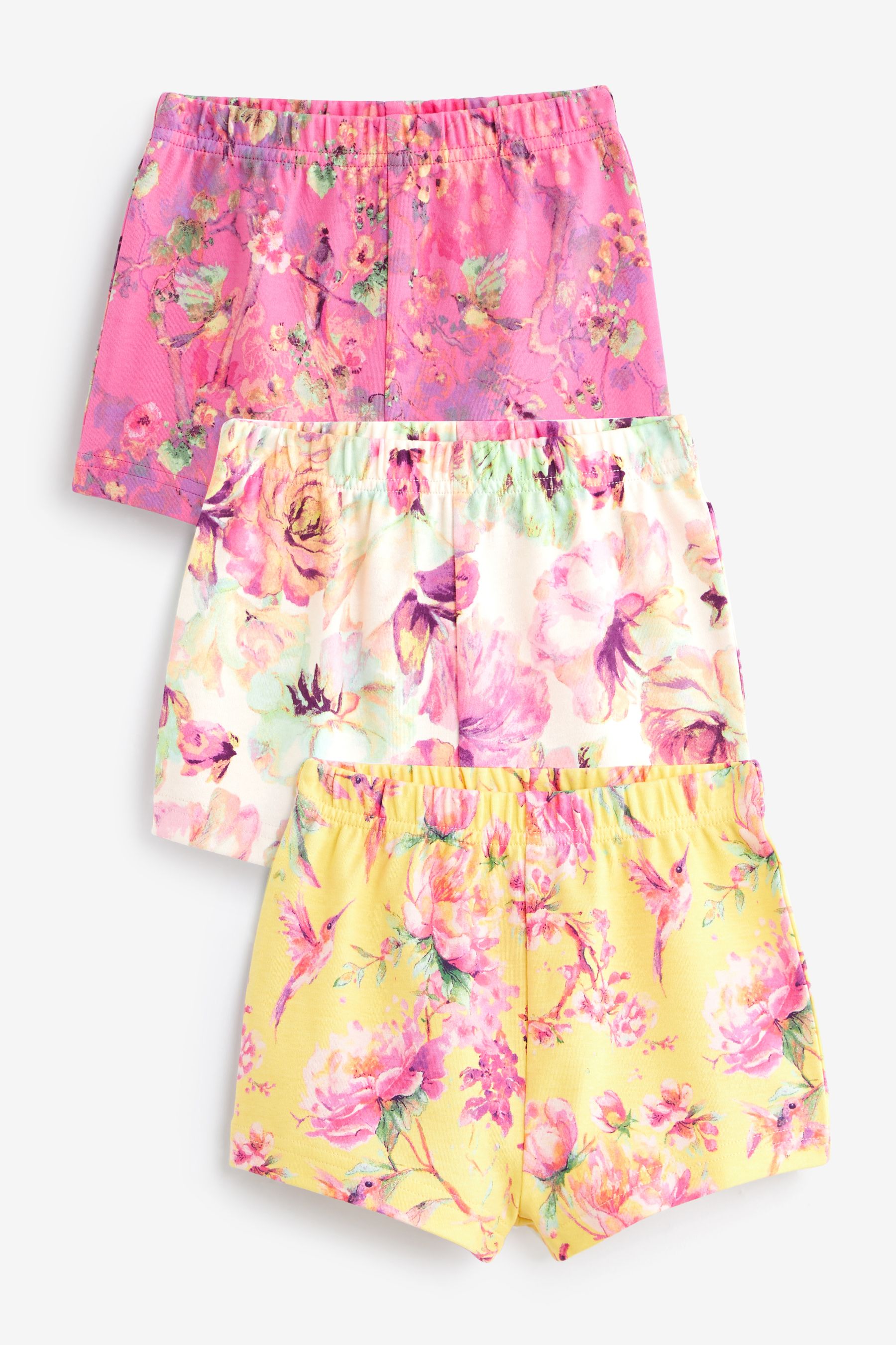 Buy Pink/ Yellow Floral Short 100% Cotton Pyjamas 3 Pack (1.5-12yrs ...