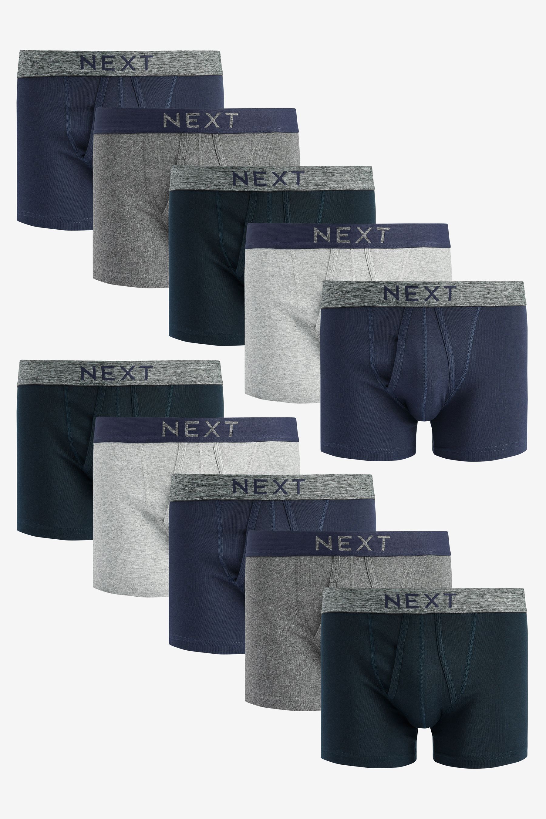 Buy Grey/Navy 10 pack A-Front Pure 100% Cotton Boxers from the Next UK ...
