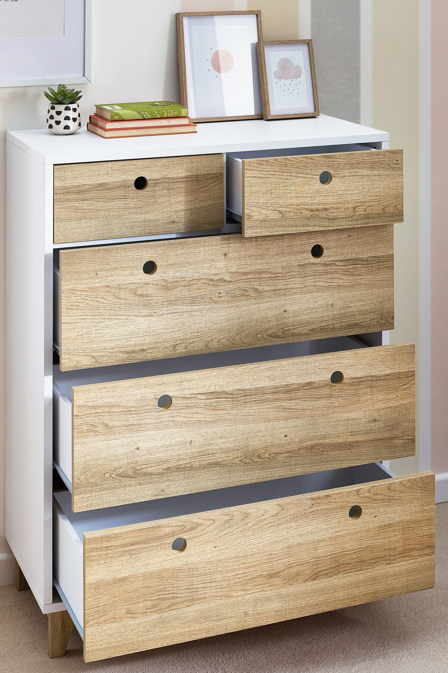 Buy White/Wood Effect Parker Kids 5 Drawer Chest of Drawers from the ...