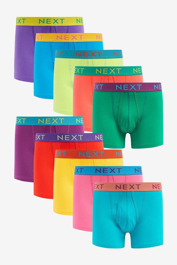 Buy Bright Contrast Colour Waistband 10 pack A-Front Boxers from the ...