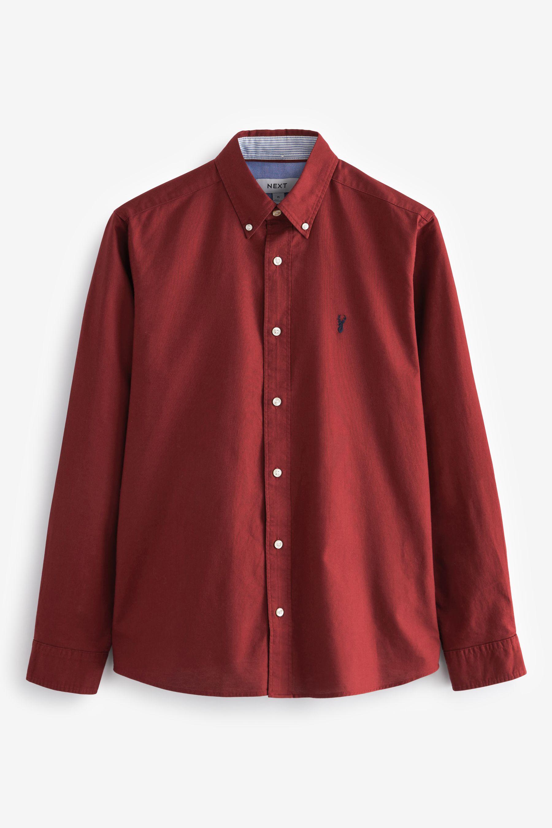 Buy Dark Red Slim Fit Long Sleeve Oxford 100% Cotton Shirt from the ...