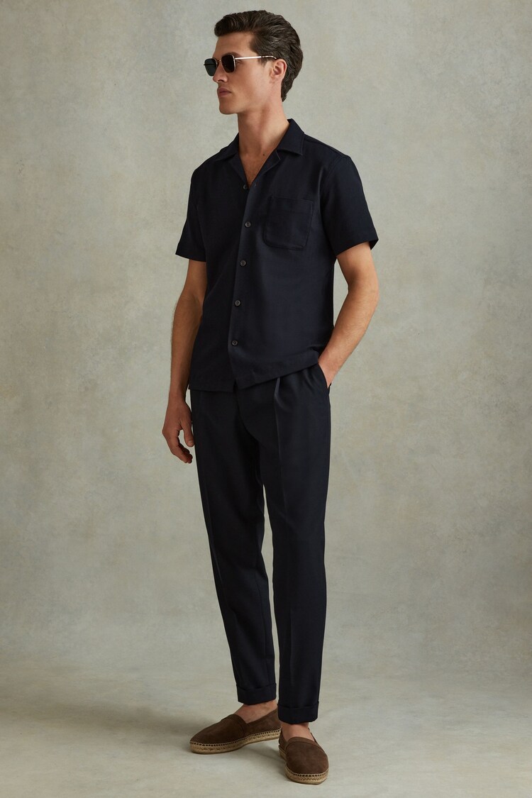 Buy Reiss Navy Nitus Herringbone Cuban Collar Shirt from the Next UK ...