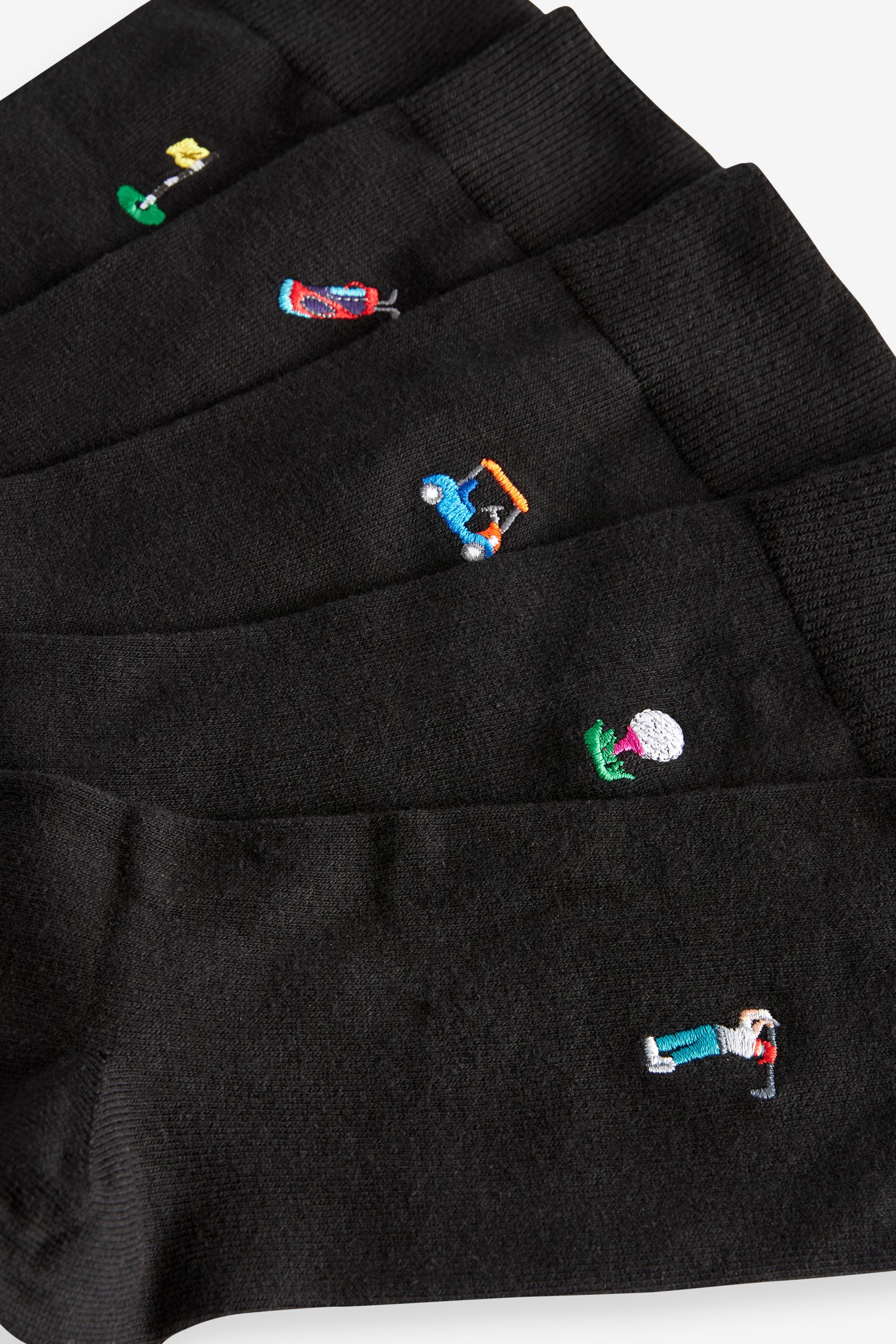 Buy Black Golf Fun Embroidered Socks 5 Pack from Next Ireland