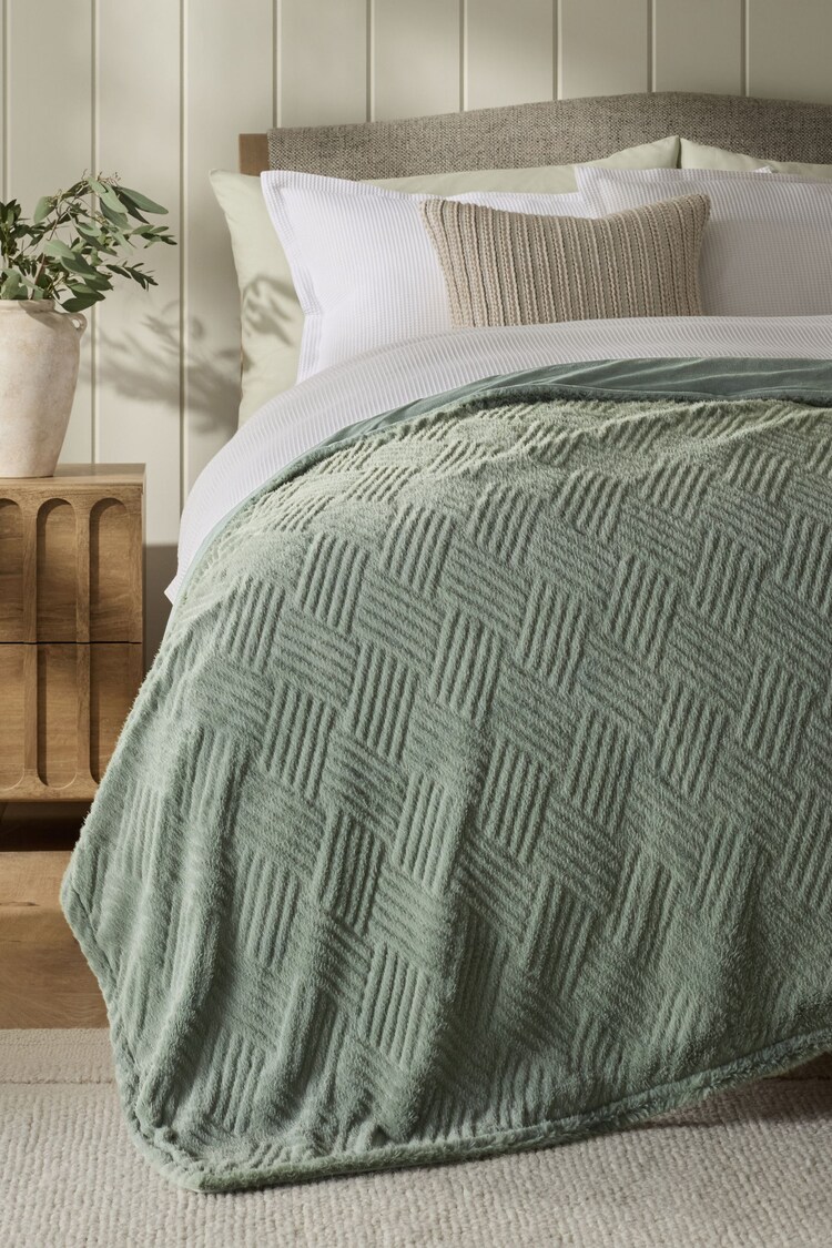 Buy Sage Green Basset Embossed Faux Fur Throw from the Next UK online shop