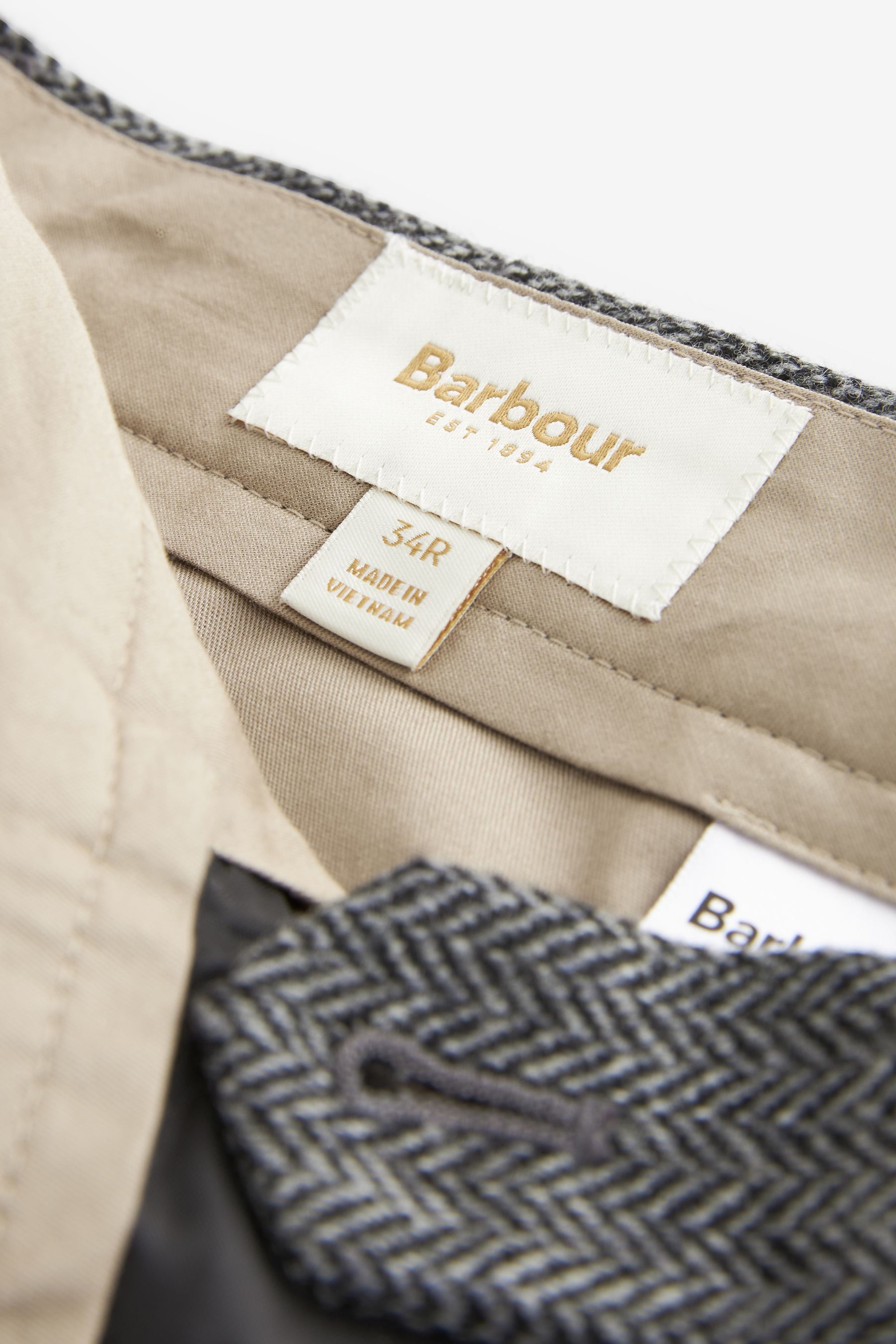 Buy Barbour® Grey Herringbone Slim Fit Suit Trousers from the Next UK ...