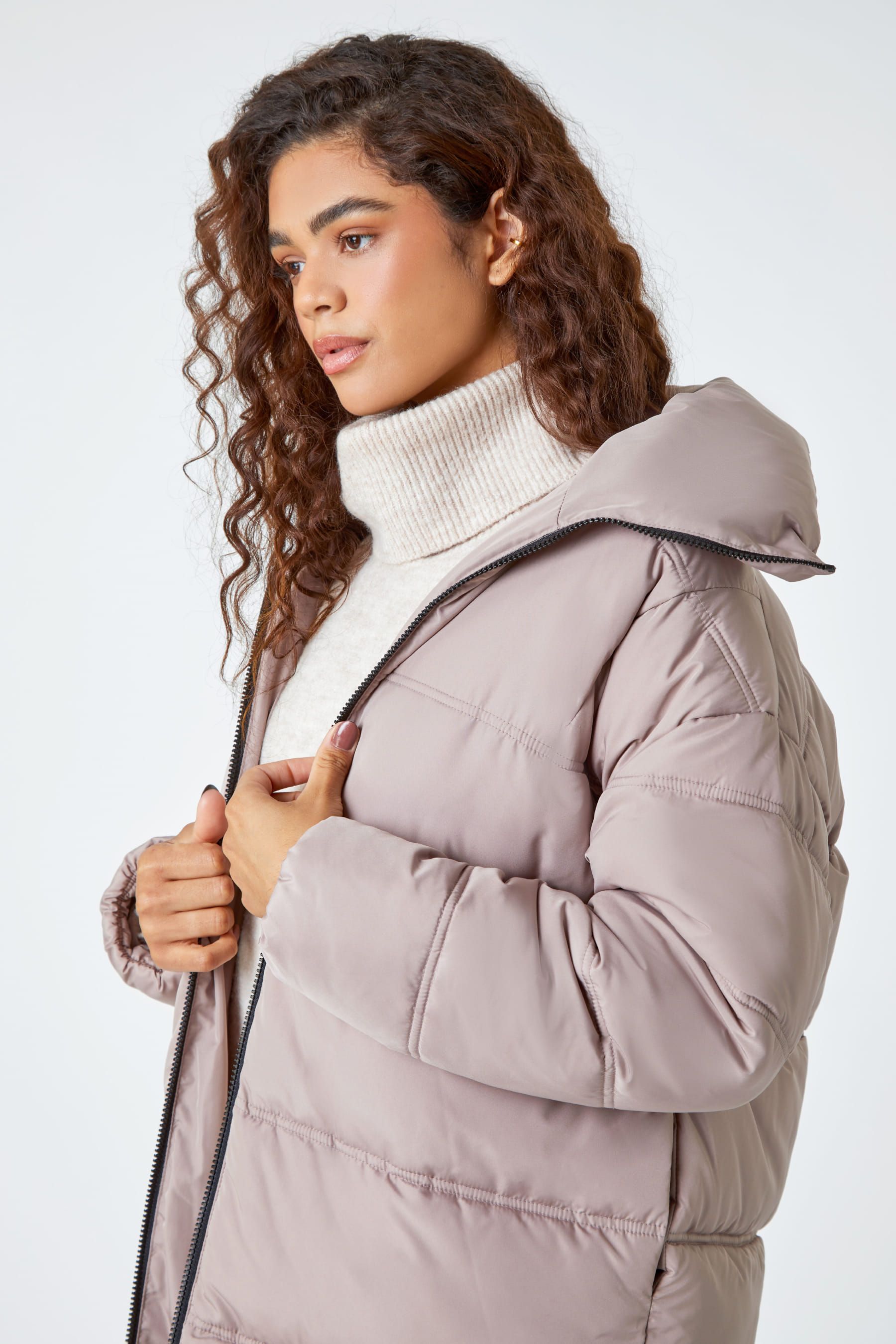 Buy Roman Natural Funnel Neck Longline Puffer Coat from the Next UK ...