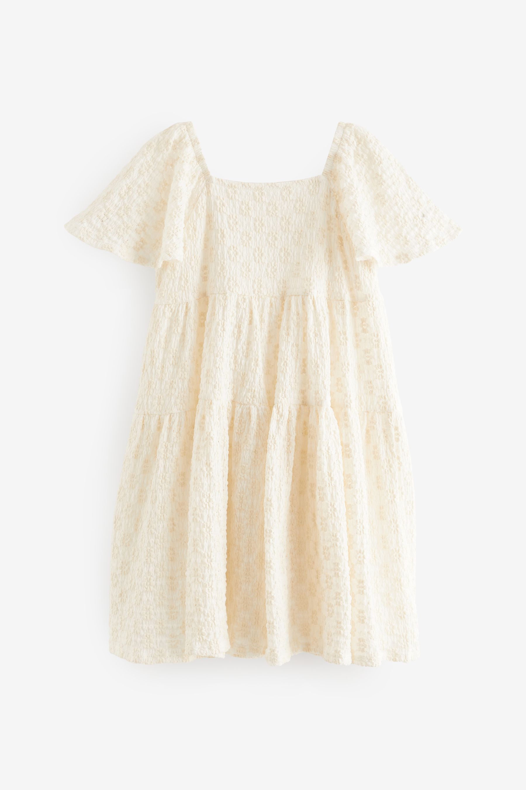 Buy Ecru White Jersey Textured Angel Sleeve Dress (3-16yrs) from the ...