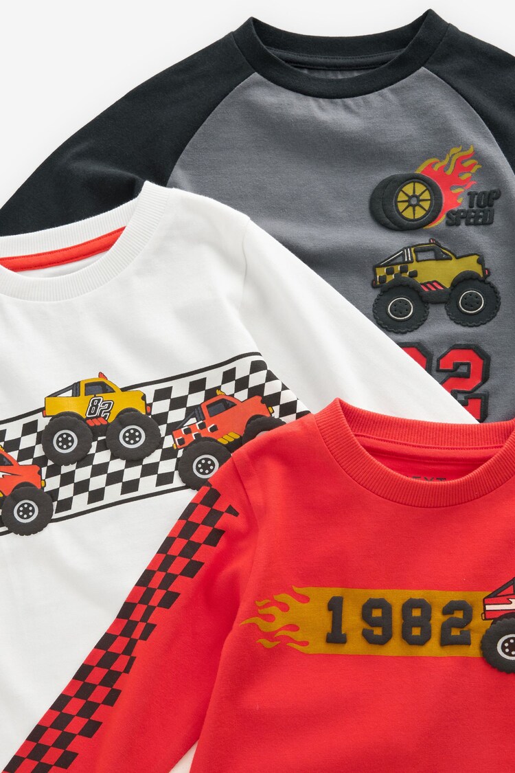 Buy Black/White/Red 100% Cotton Long Sleeve Transport T-Shirts 3 Pack ...