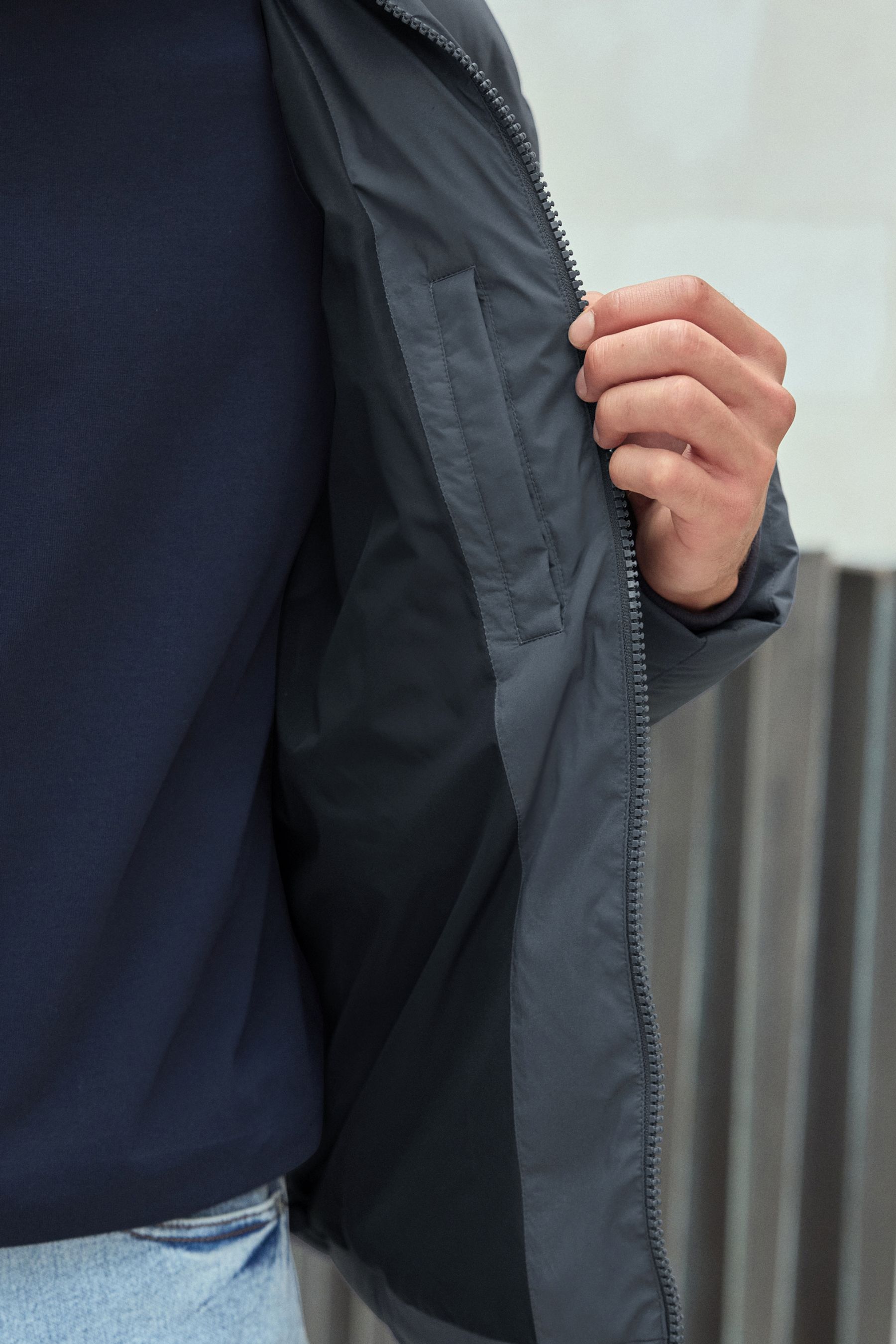 Buy Slate Grey Regular Length Shower Resistant Heatseal Hooded Puffer ...