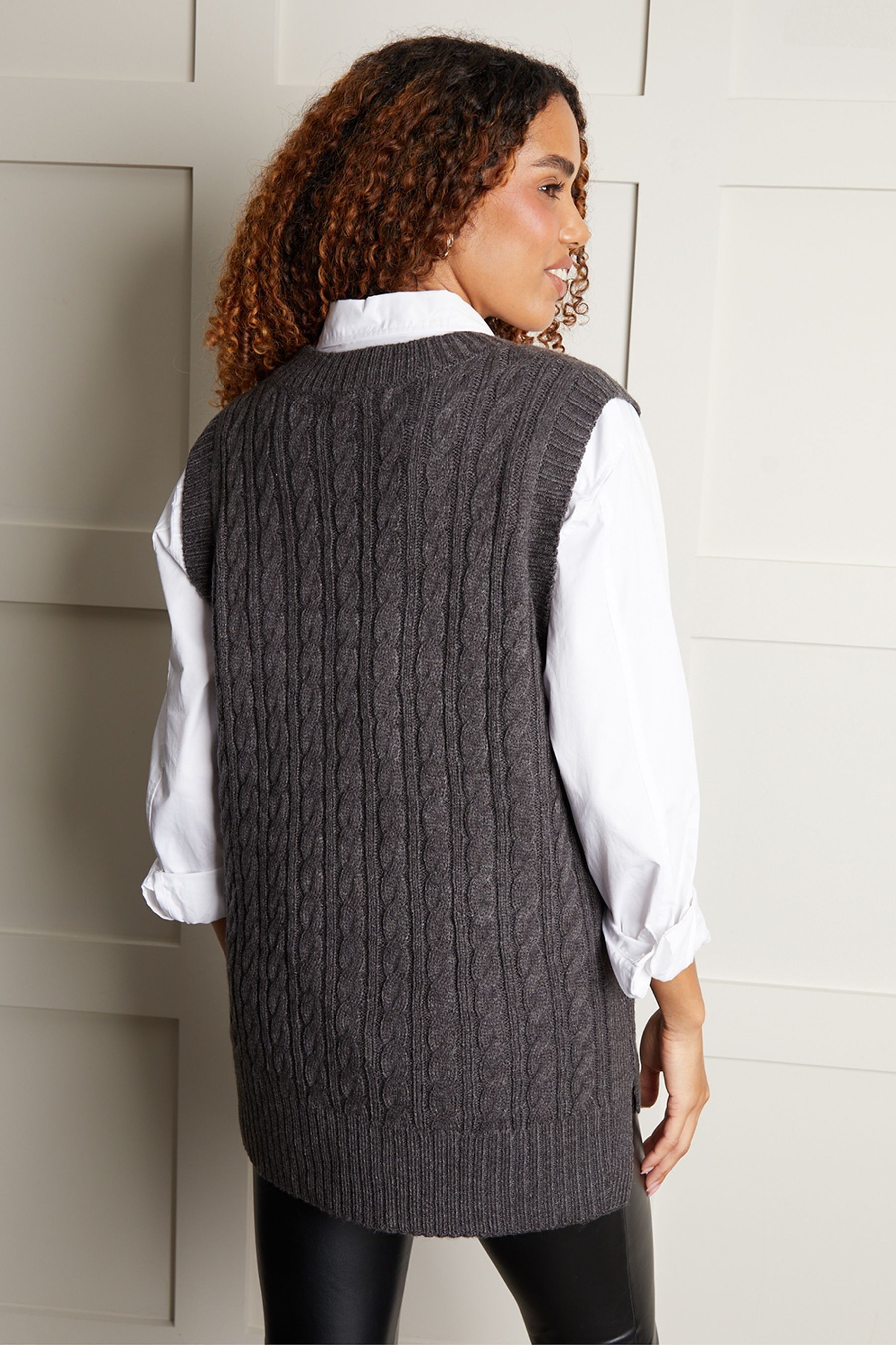 Buy Threadbare Grey V-Neck Cable Knit Vest from the Next UK online shop