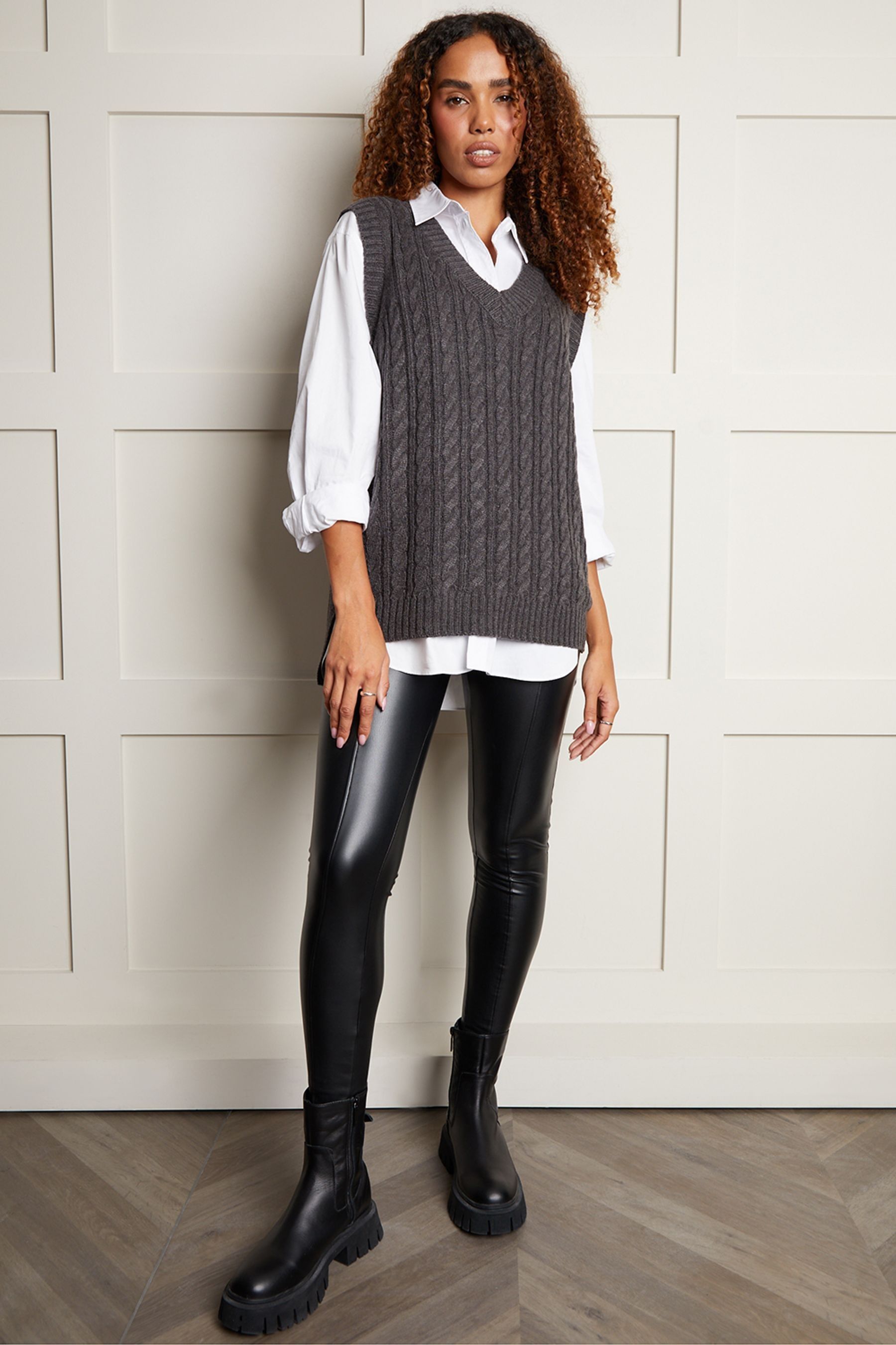 Buy Threadbare Grey V-Neck Cable Knit Vest from the Next UK online shop
