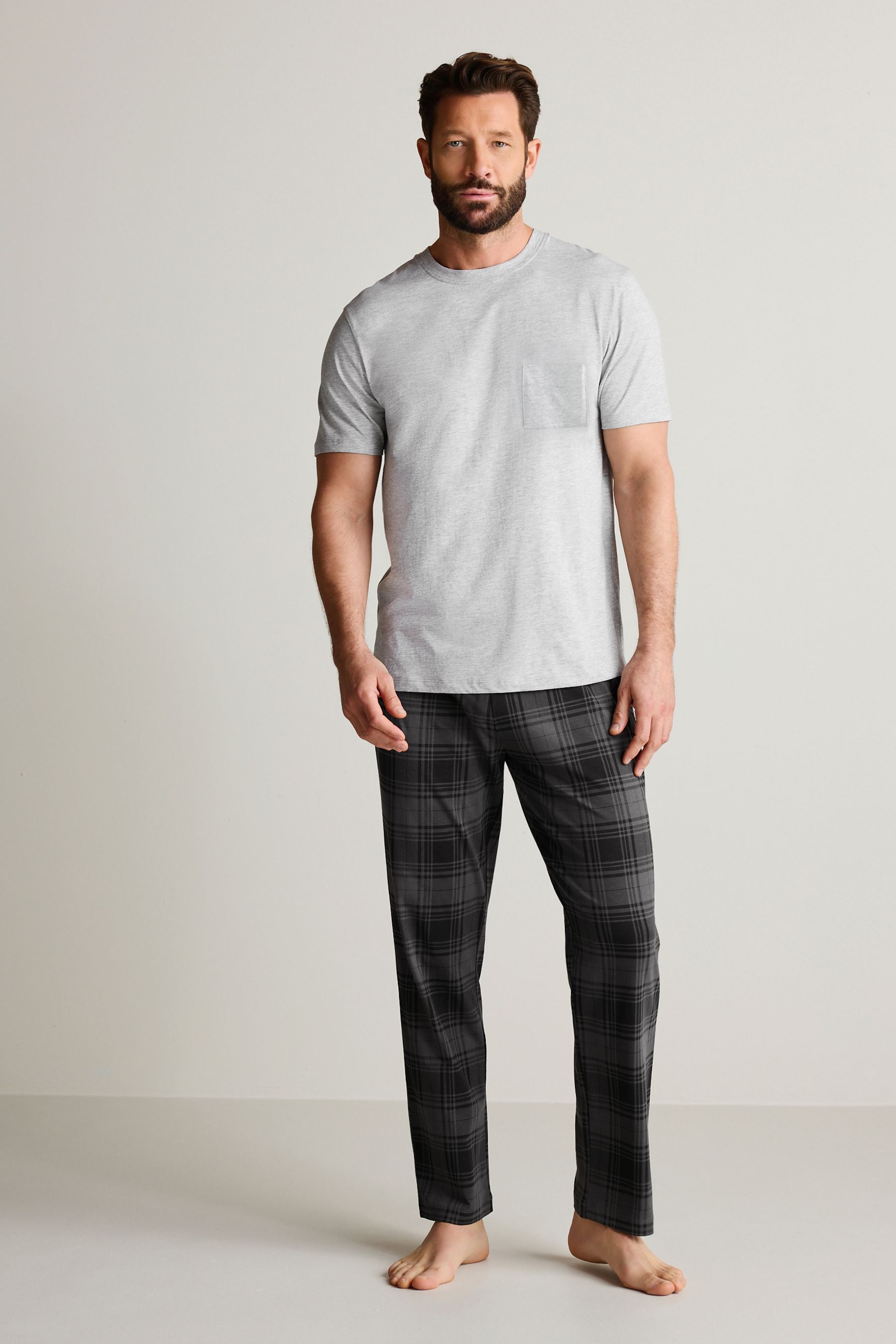 Buy Black/Grey Check Jersey Pyjamas Set 2 Pack from the Next UK online shop
