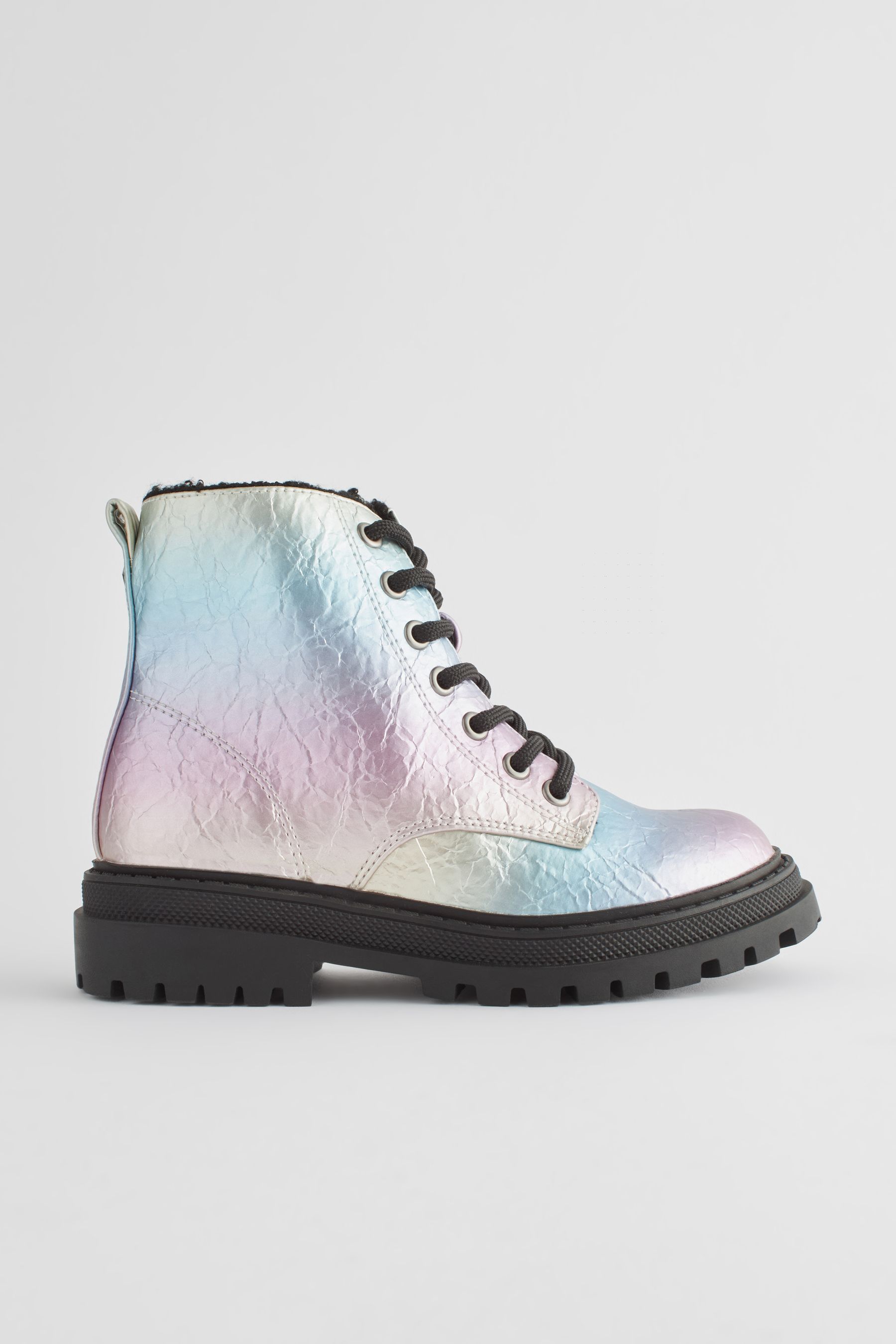 Buy Rainbow Metallic Wide Fit (G) Warm Lined Lace-Up Ankle Boots from ...