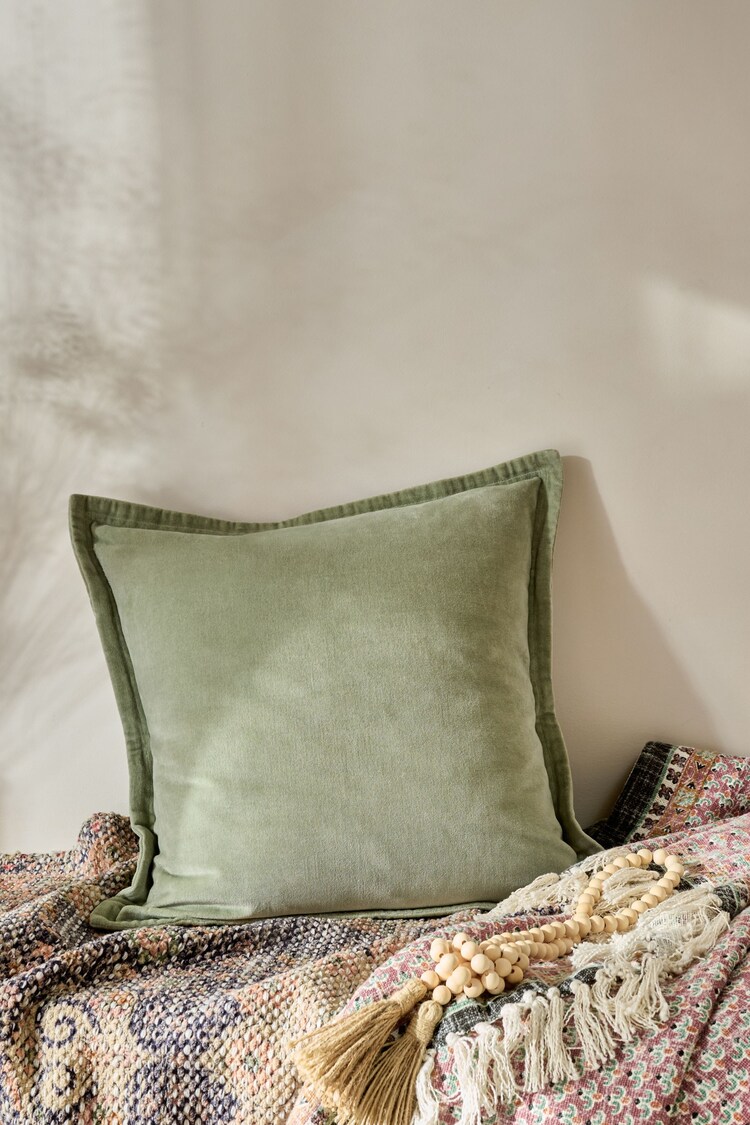 Buy French Connection Sage Green 100% Cotton Washed Velvet Cushion from ...