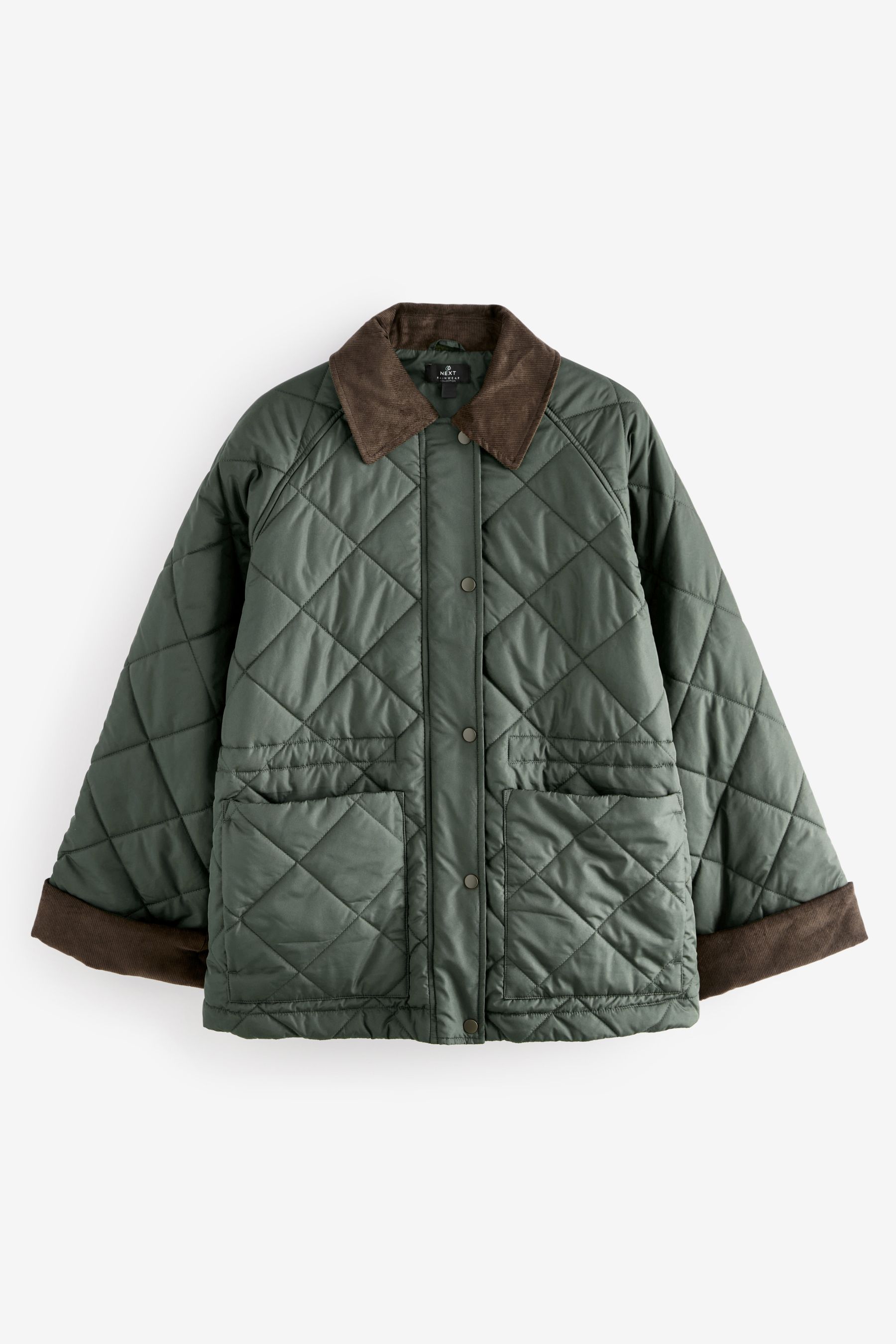 Buy Khaki Green Quilted Cord Collar Shower Resistant Jacket from Next ...