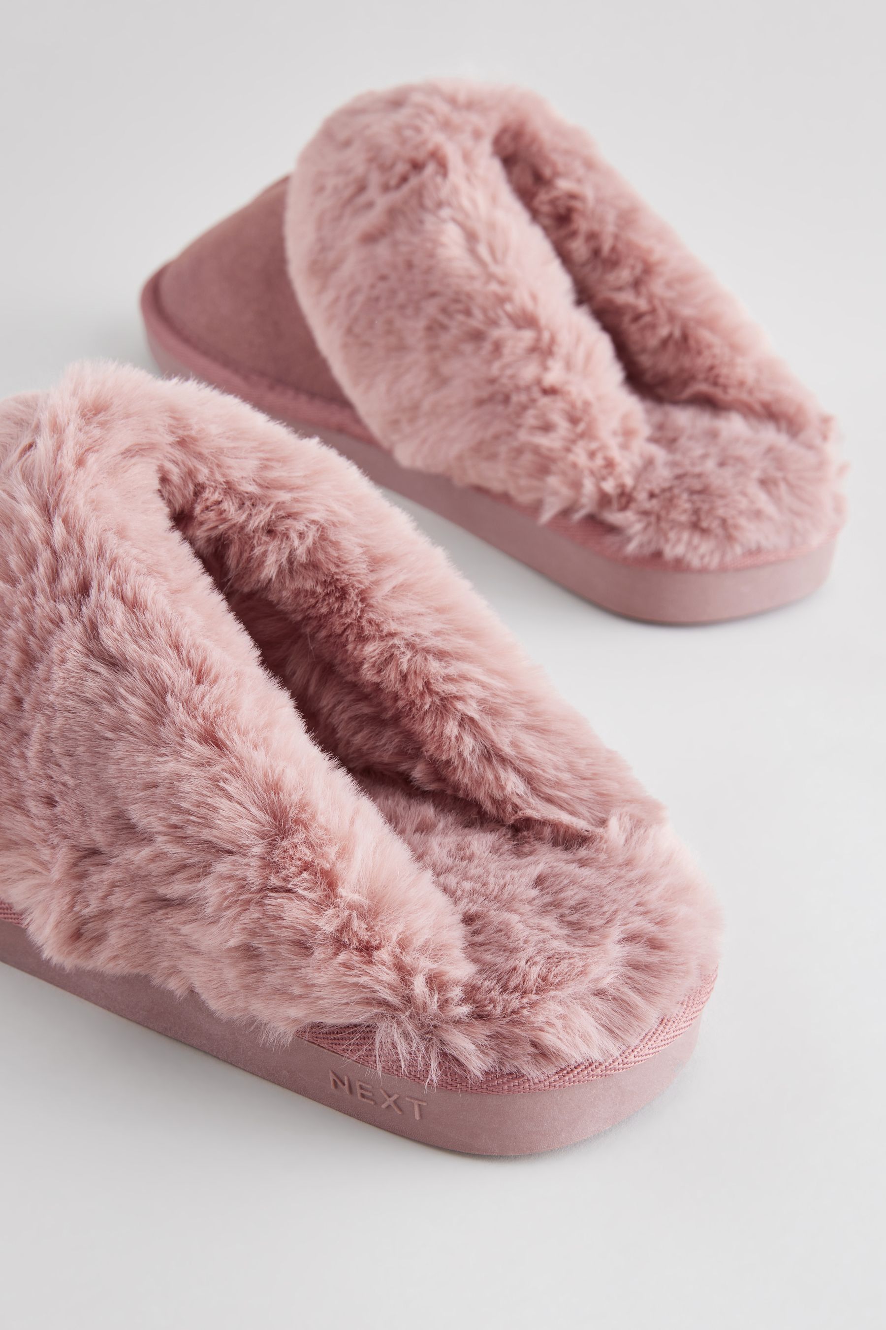 Buy Mink Pink Suede Faux Fur Lined Mule Slippers from the Next UK ...