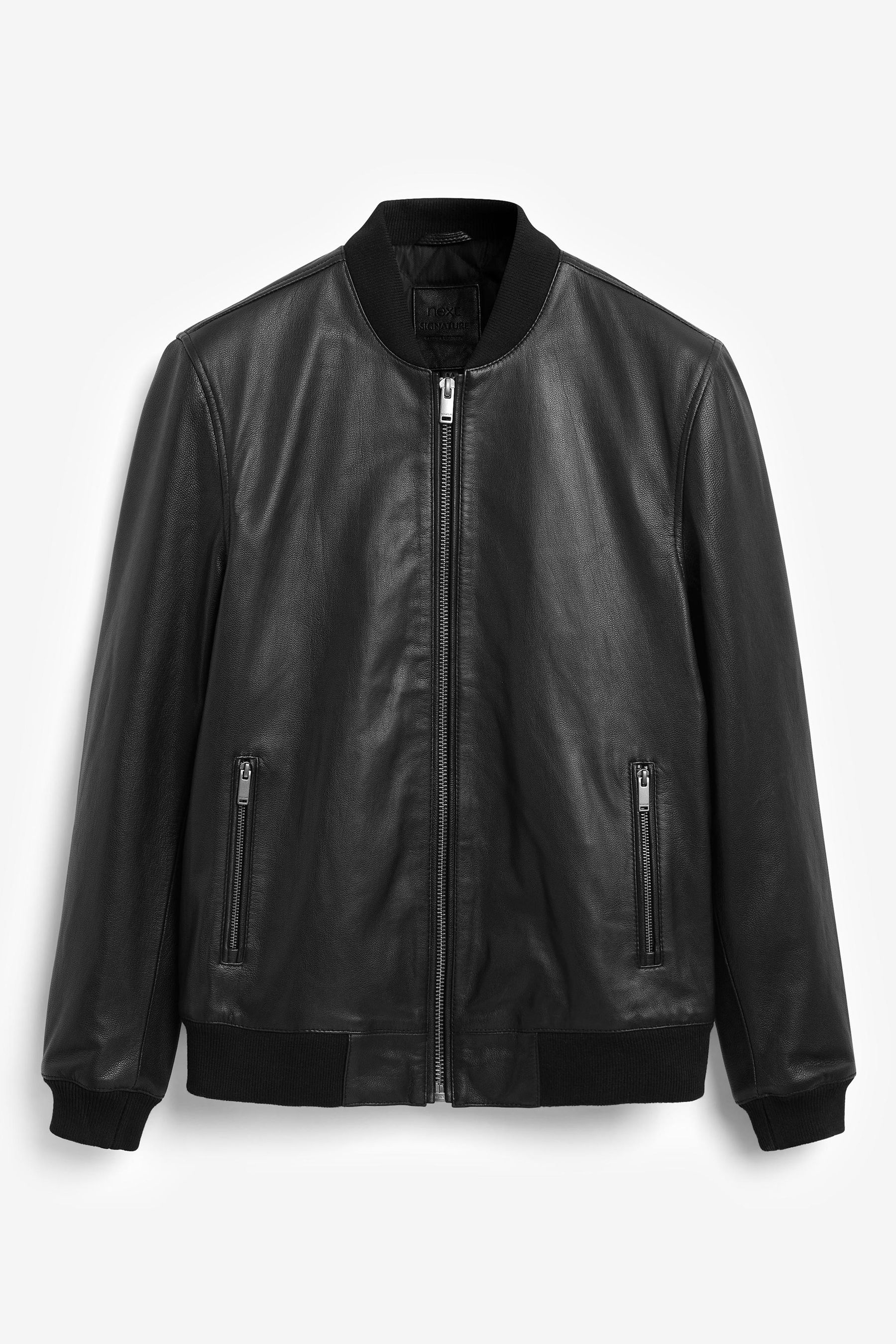 Buy Black Signature Leather Bomber Jacket from the Next UK online shop