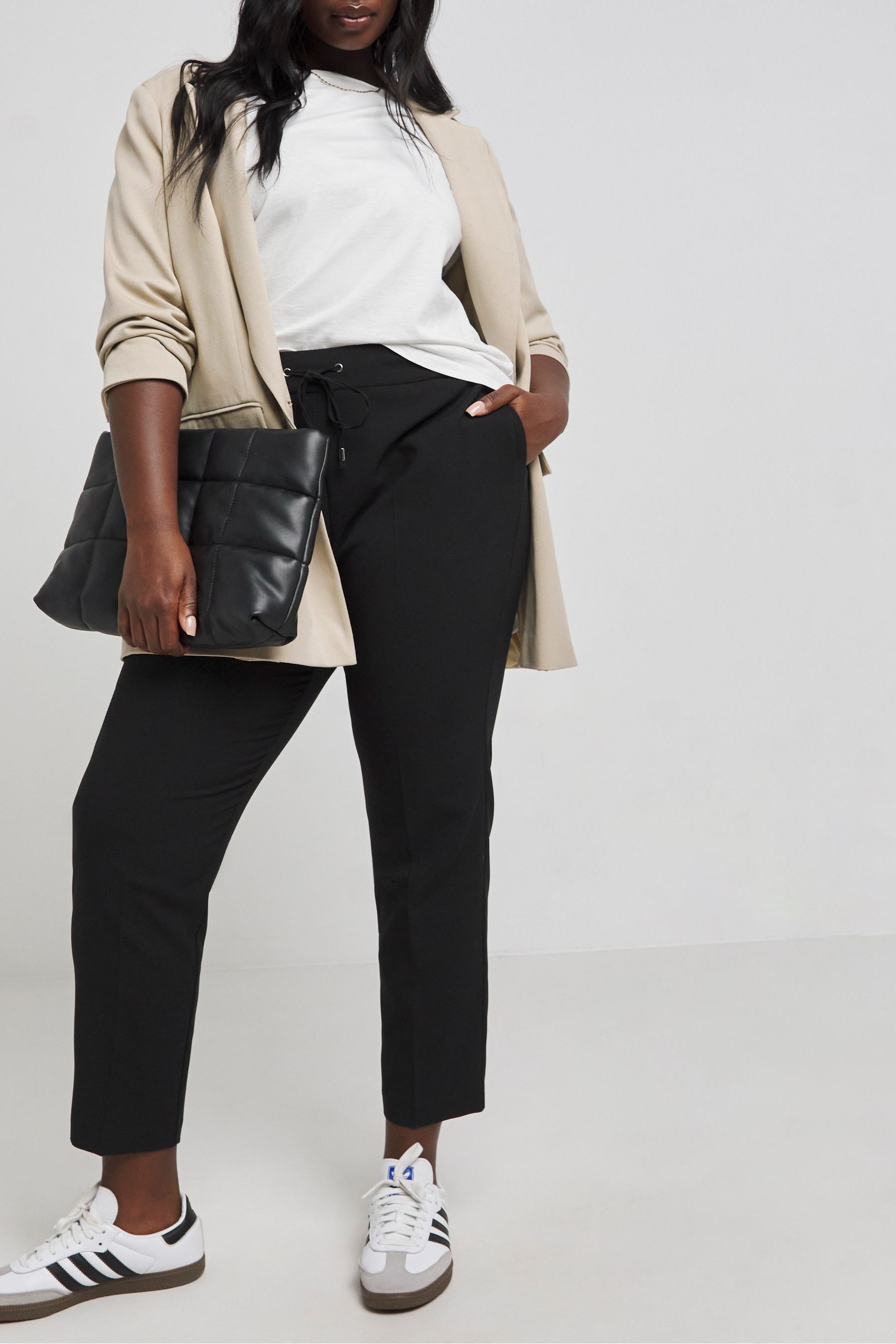 Buy Simply Be Black Essentials Stretch Tie Waist Workwear Trousers from ...